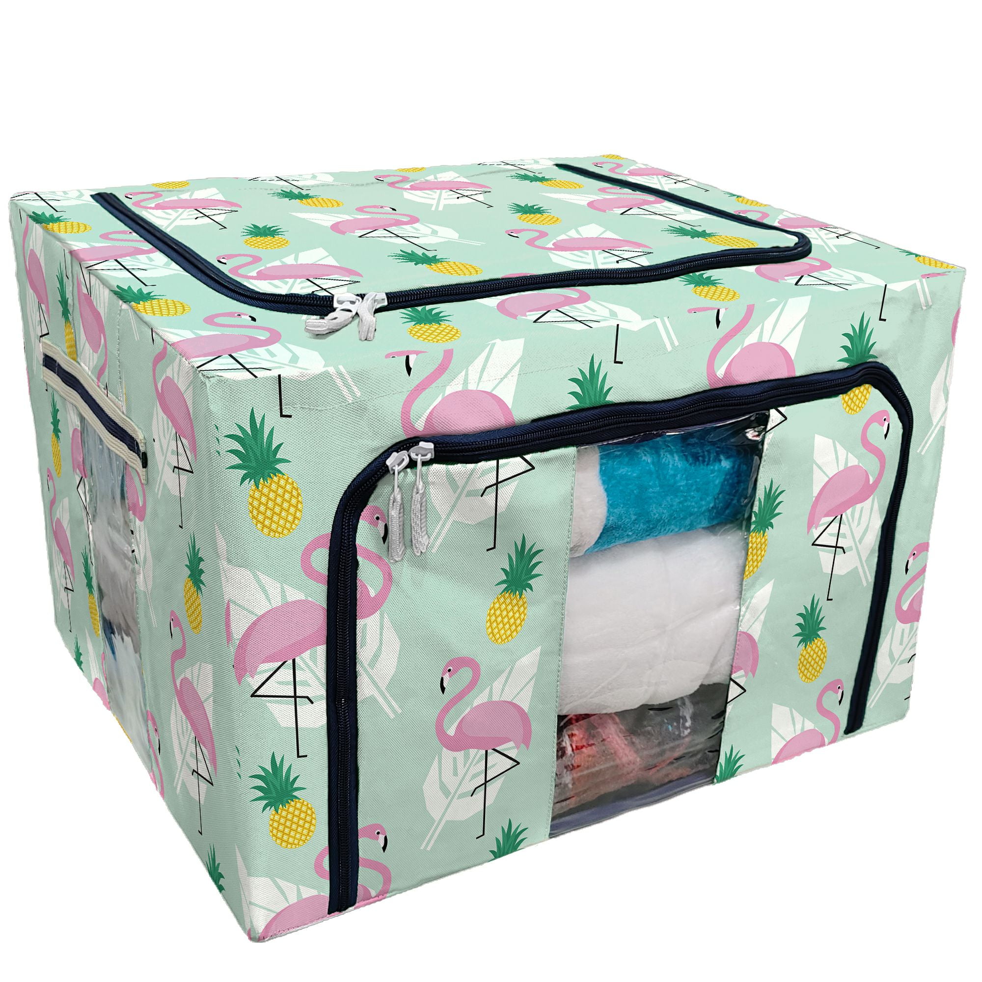ABPHQTO Pink Flamingos Pineapples Palm Leaves Storage Bag Clear Window ...