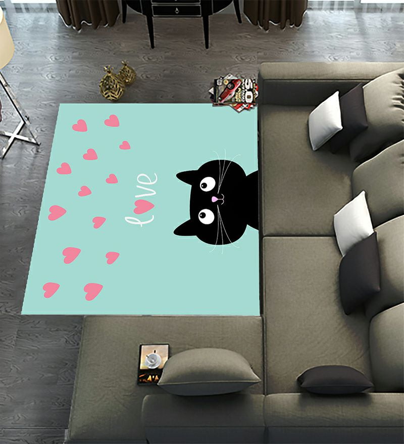 ABPHQTO Pink Hearts Cute Cartoon Cat Area Rugs 4 x 6ft Floor Carpet Mat ...