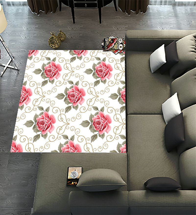 ABPHQTO Pink Roses Curly White Retro Area Rugs 2 x 3ft Floor Carpet Mat ...