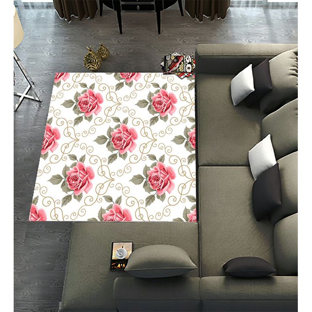 ABPHQTO Pink Roses Curly White Retro Area Rugs 2 x 3ft Floor Carpet Mat ...