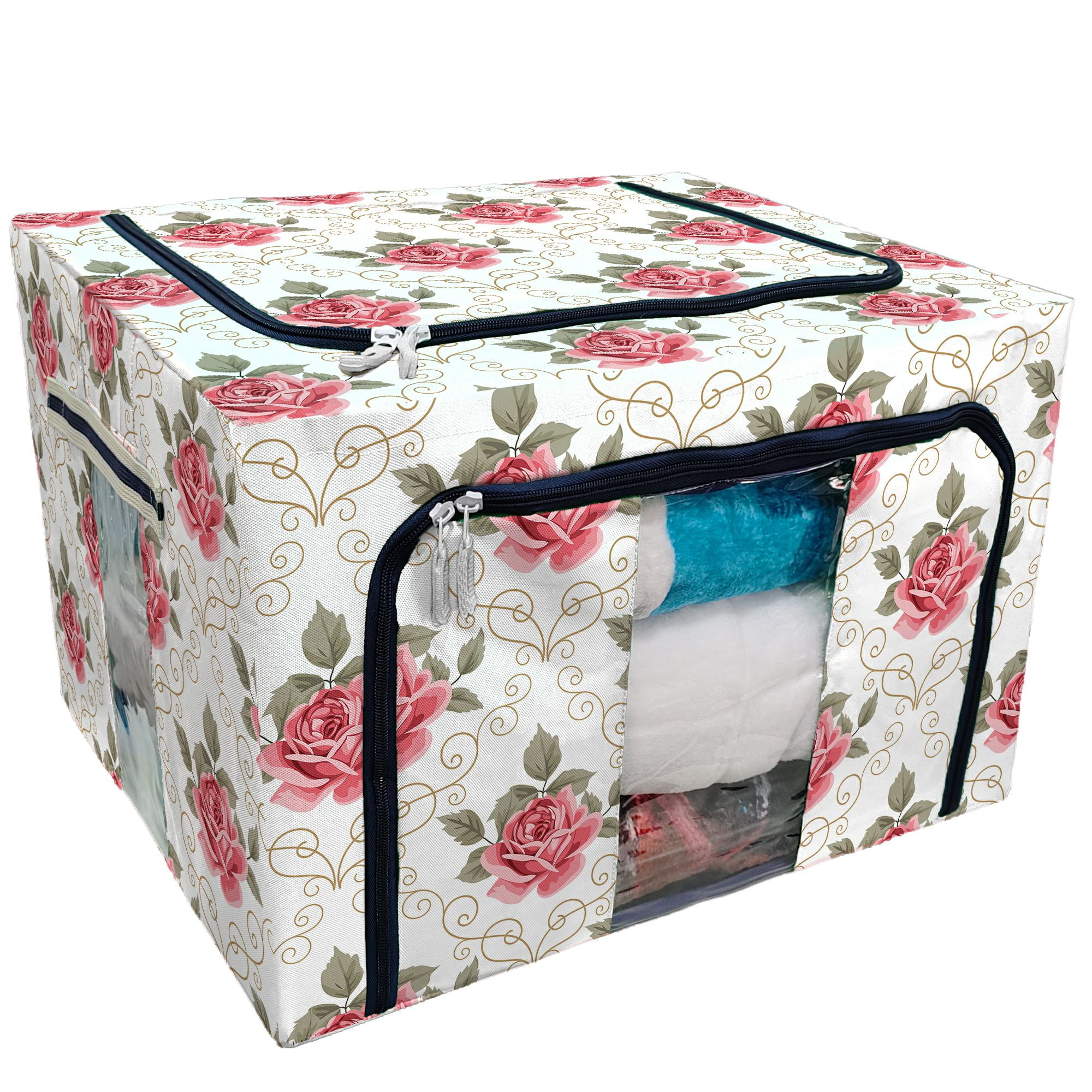 ABPHQTO Pink Roses Curly White Retro Storage Bag Clear Window Storage ...