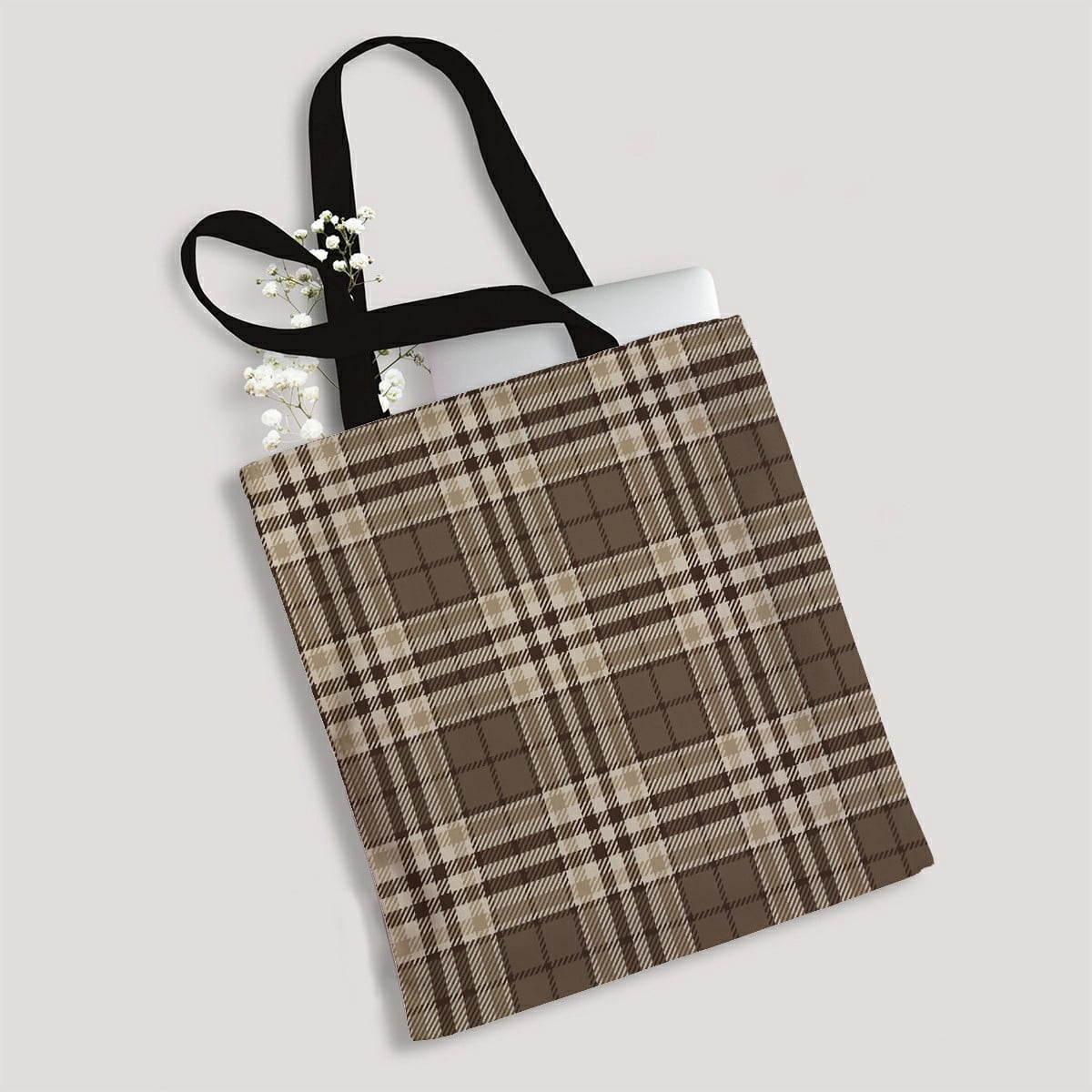 ABPHQTO Plaid Tartan Canvas Bag Reusable Tote Grocery Shopping Bags ...