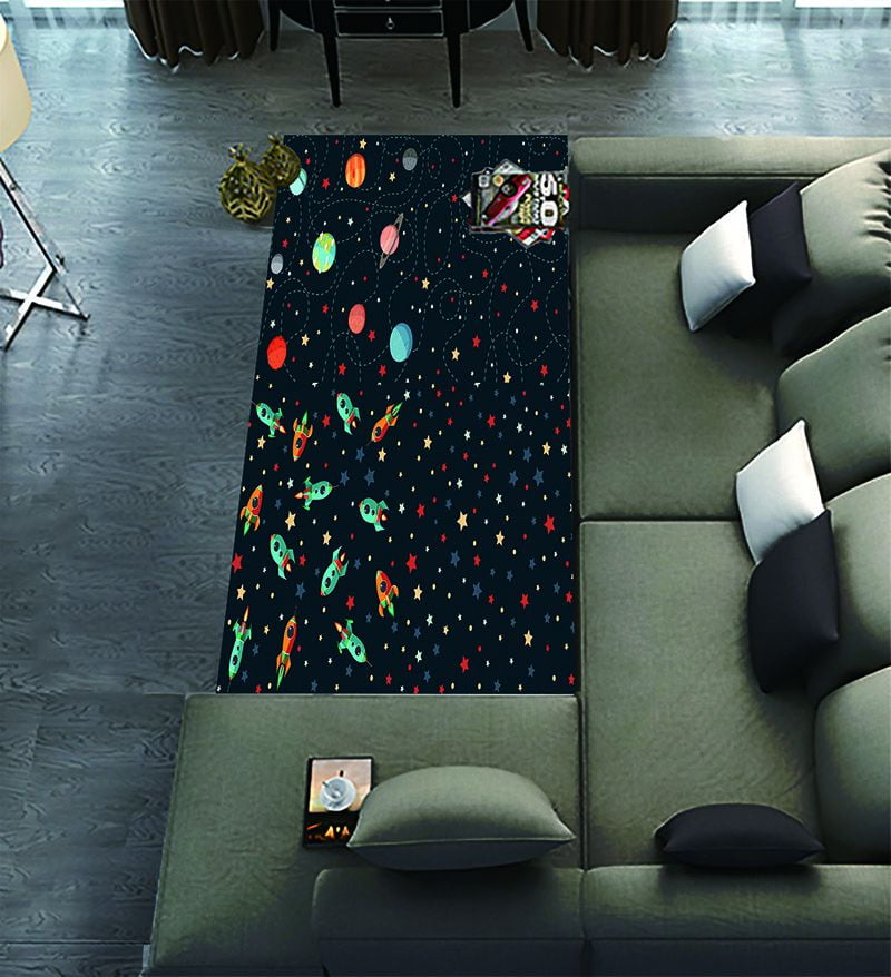 ABPHQTO Planets Rockets Stars Cartoon Planet Runner Rug 2.6 x 7ft Long ...