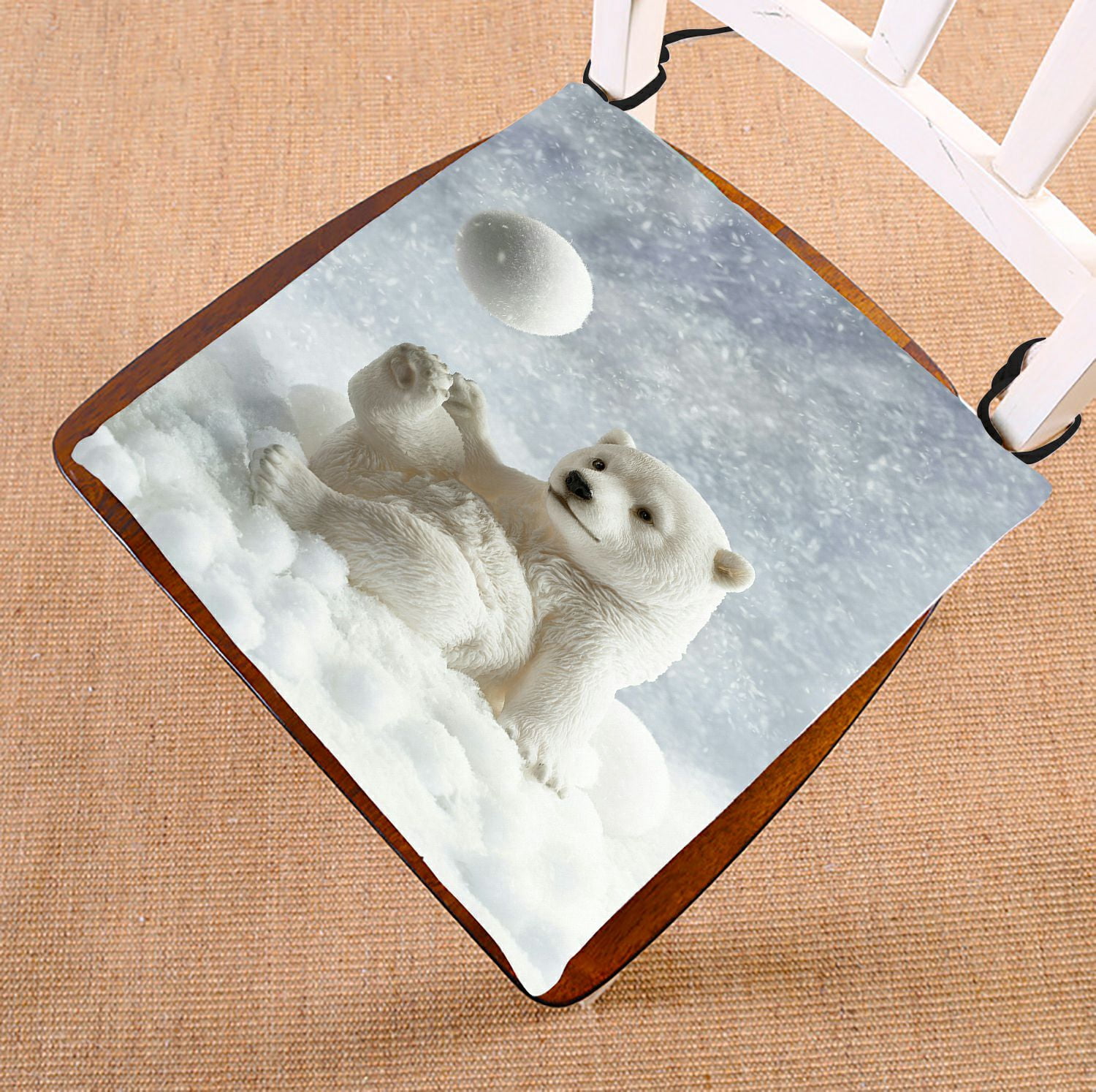ABPHQTO Polar Bear Winter Playing Snowball Chair Pad Seat Cushion Chair ...