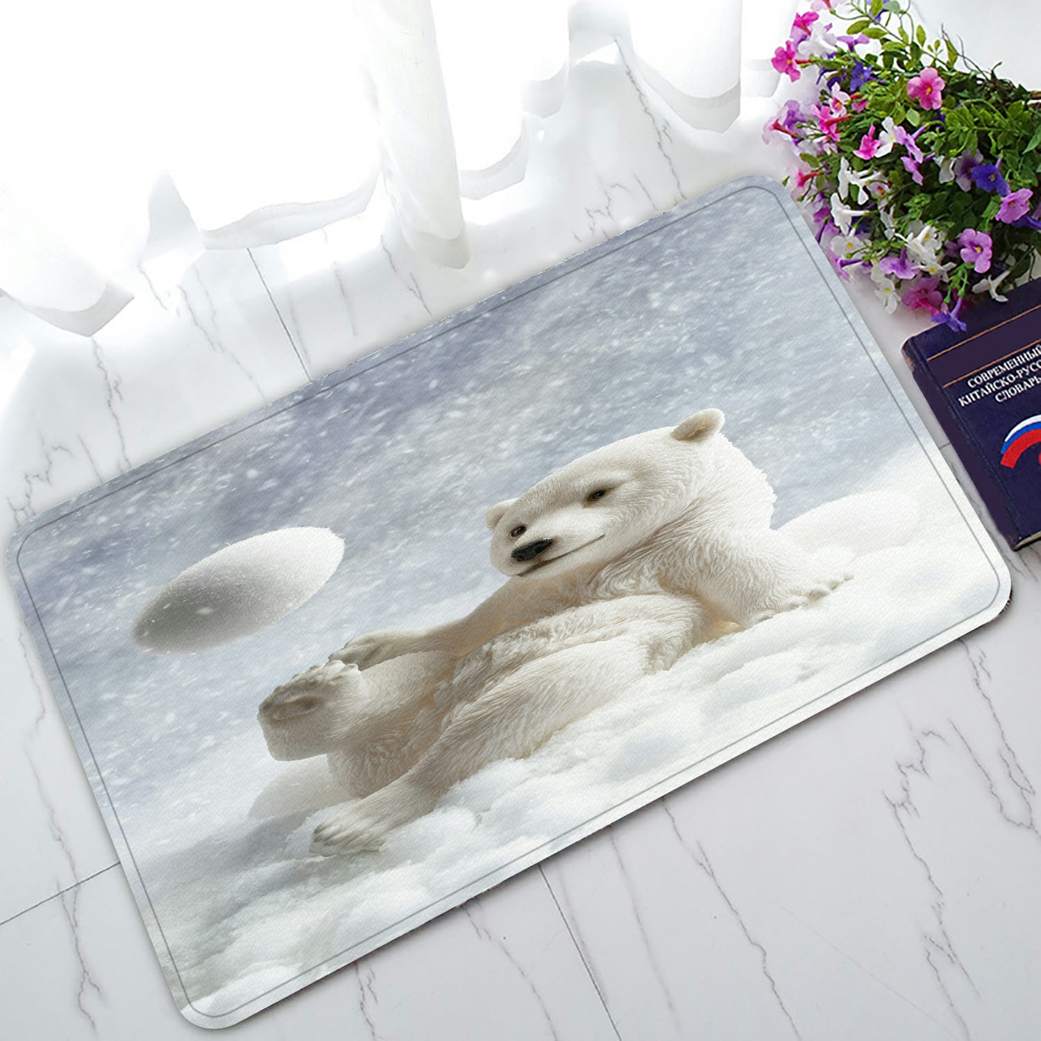 ABPHQTO Polar Bear Winter Playing Snowball Doormat Entrance Rug Area ...