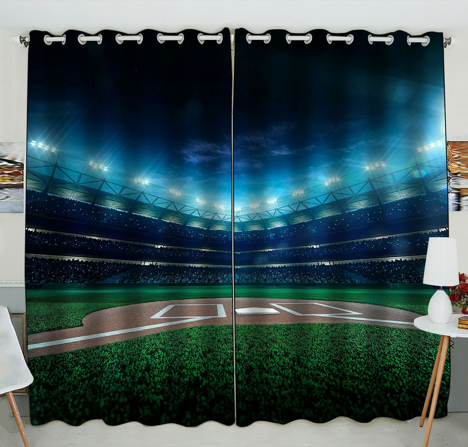 ABPHQTO Professional Baseball Grand Arena Night Window Curtain Kitchen ...