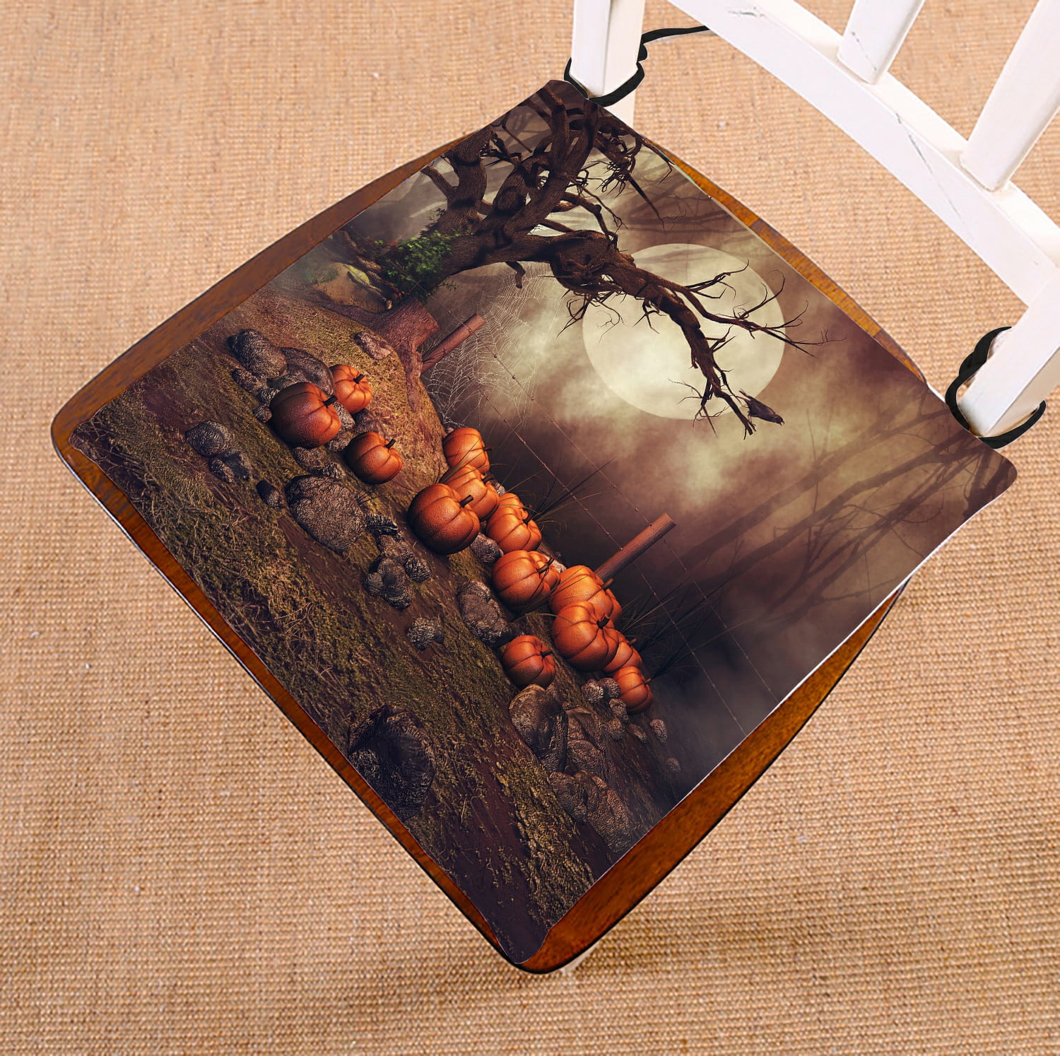 ABPHQTO Pumpkin Field An Old Tree Raven At Foggy Forest At Night Chair ...