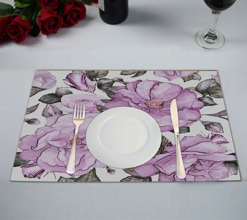 ABPHQTO Purple Flowers And Leaves On White Floral Flower Rose Table ...