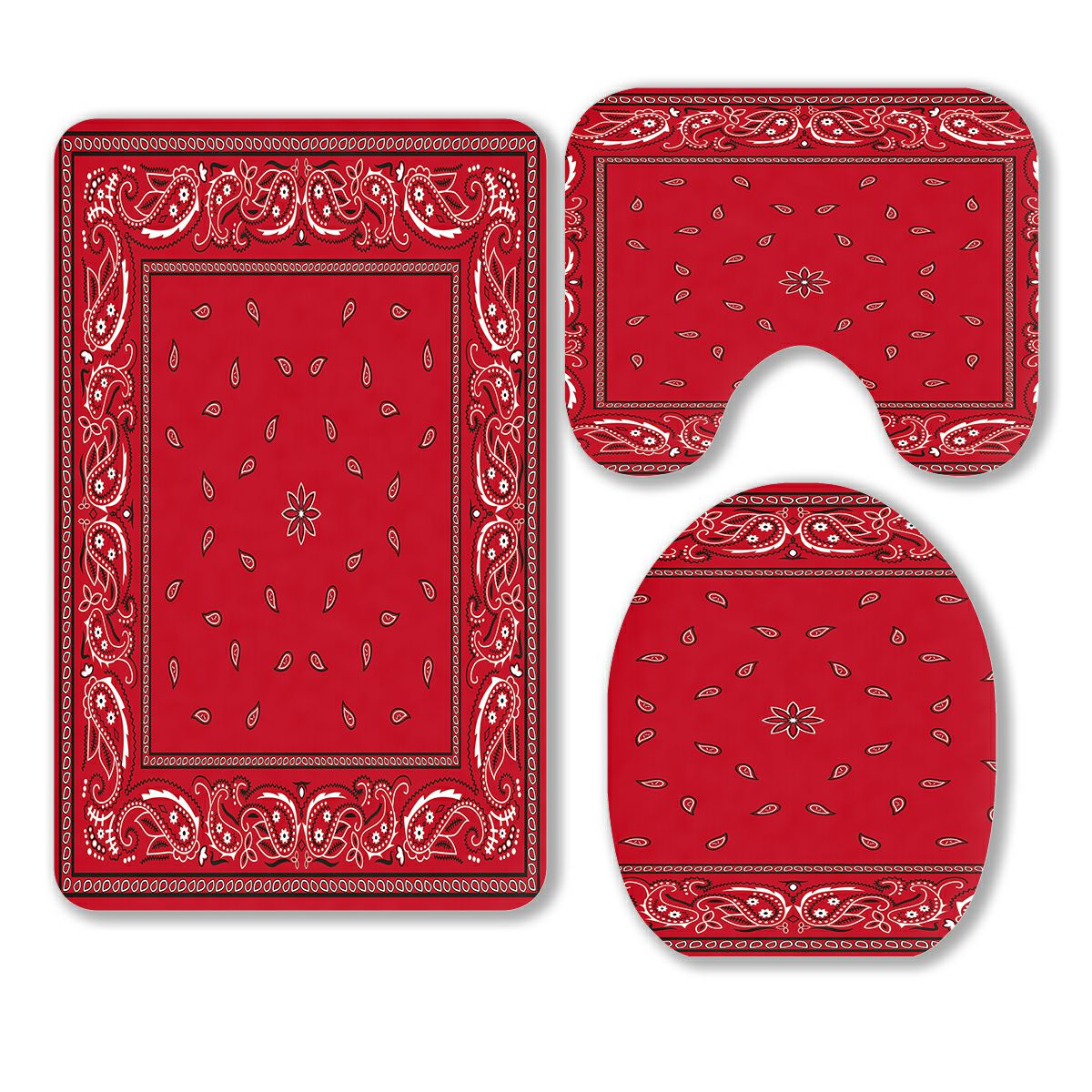 ABPHQTO Red Bandana 3 Piece Bathroom Rugs Set Bath Rug Contour Mat and ...
