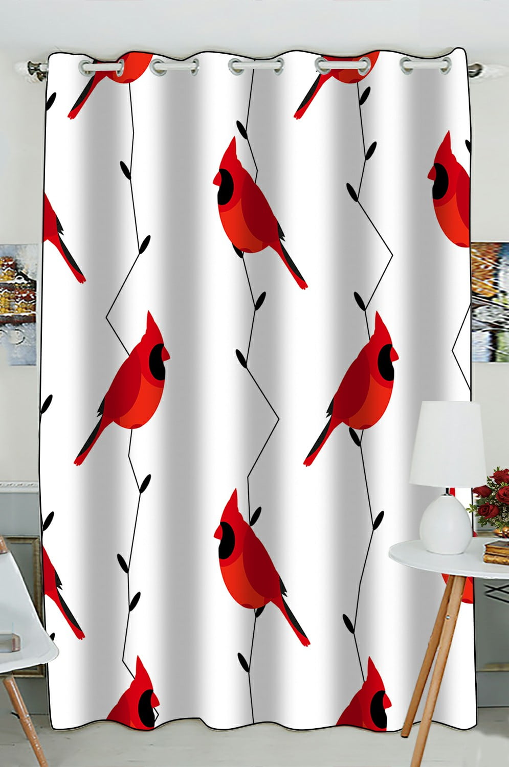 ABPHQTO Red Cardinal Branches Window Curtain Kitchen Curtain Window ...