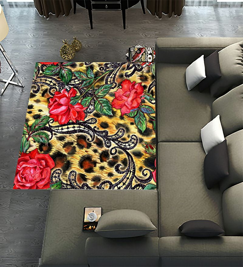 ABPHQTO Red Roses Laces On A Leopard Area Rugs 6 x 8ft Floor Carpet Mat ...