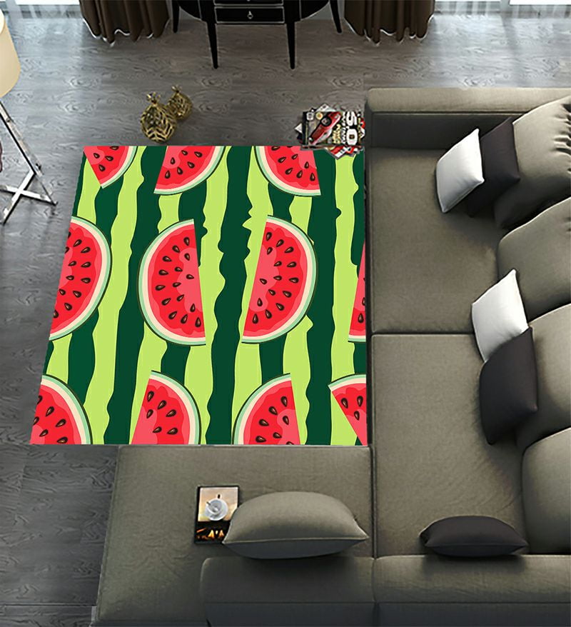 ABPHQTO Red Watermelon Slice On Striped Green Area Rugs 5 x 8ft Floor ...