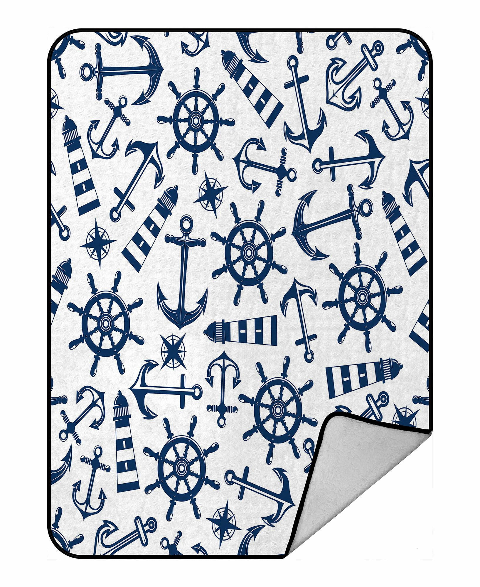 ABPHQTO Retro Nautical Blue Ship Anchors Helms Lighthouses Vintage ...