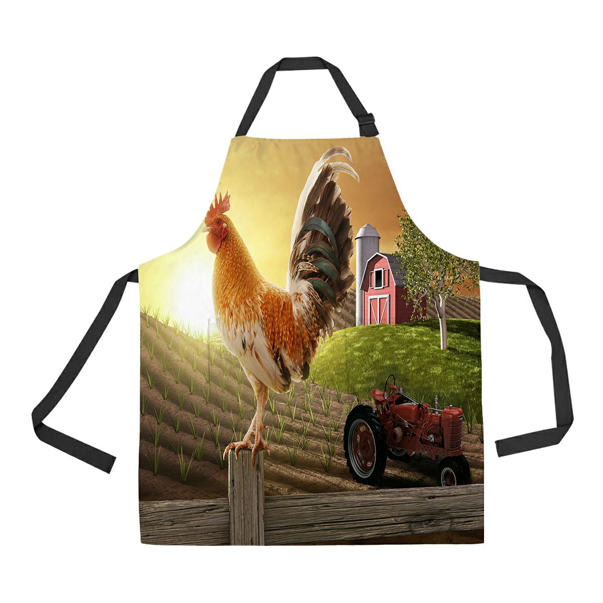 ABPHQTO Rooster Perched Farm Fence Post Sun Rises Apron Home Kitchen ...