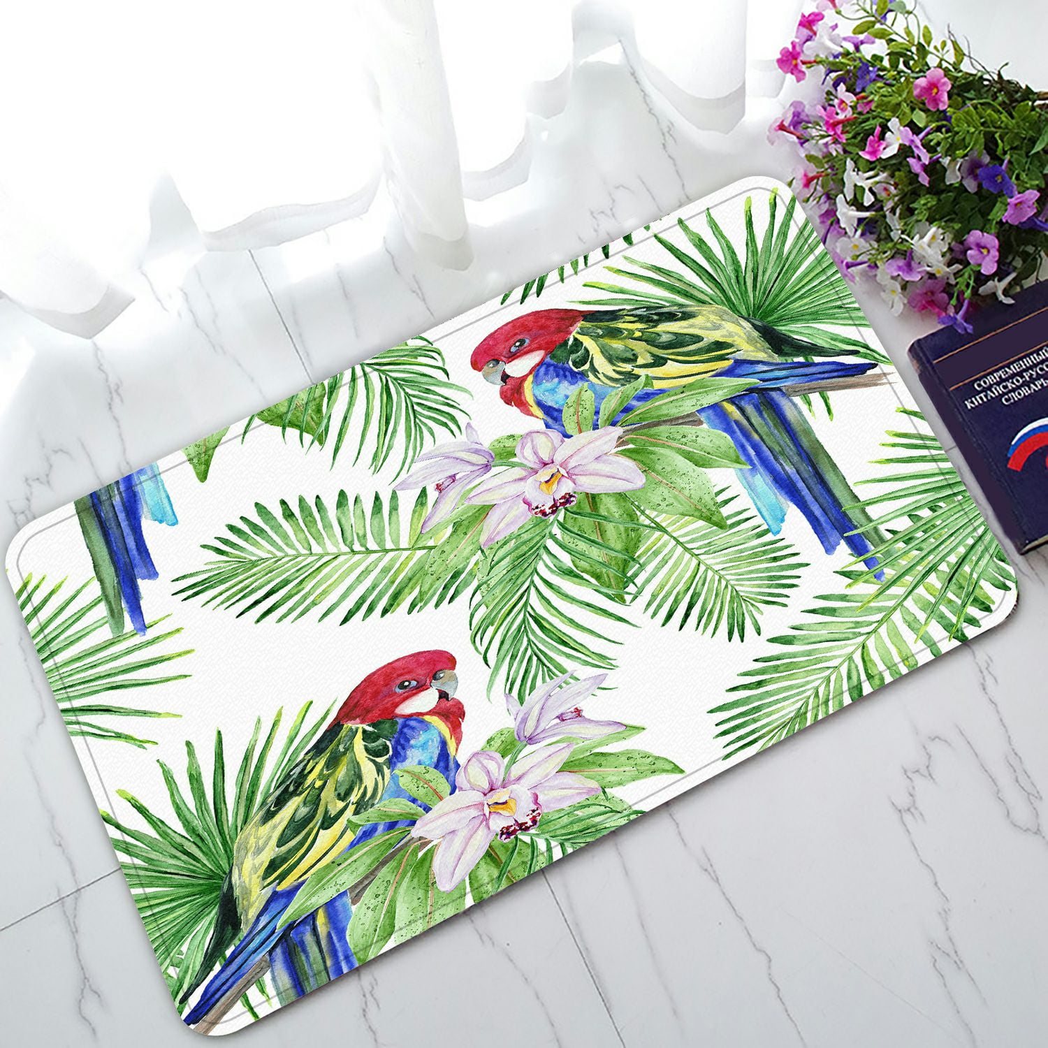 ABPHQTO Rosella Parrot Tropical Leaves Exotic Flowers Doormat Entrance ...
