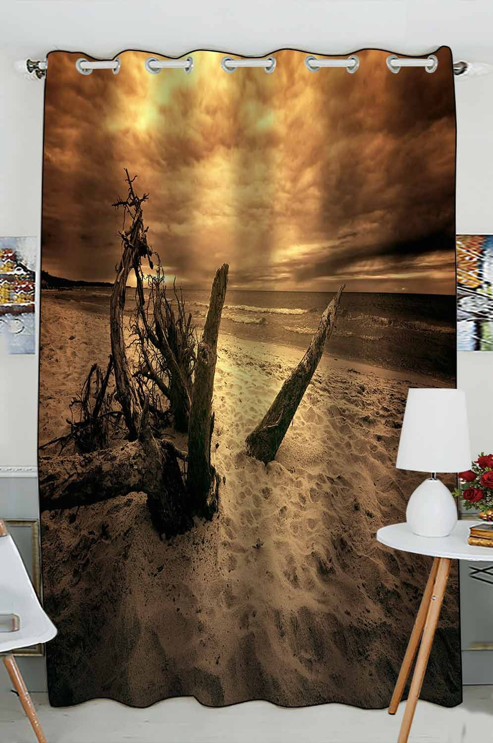 ABPHQTO Sea Ocean Dark Beach Sea Sepia Colors Nature Window Curtain ...