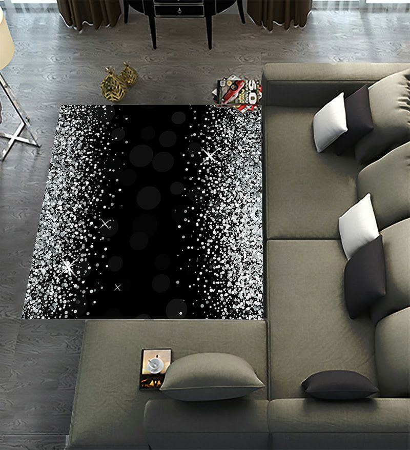 ABPHQTO Shiny Silver Glitter Black Area Rugs 5 x 8ft Floor Carpet Mat ...