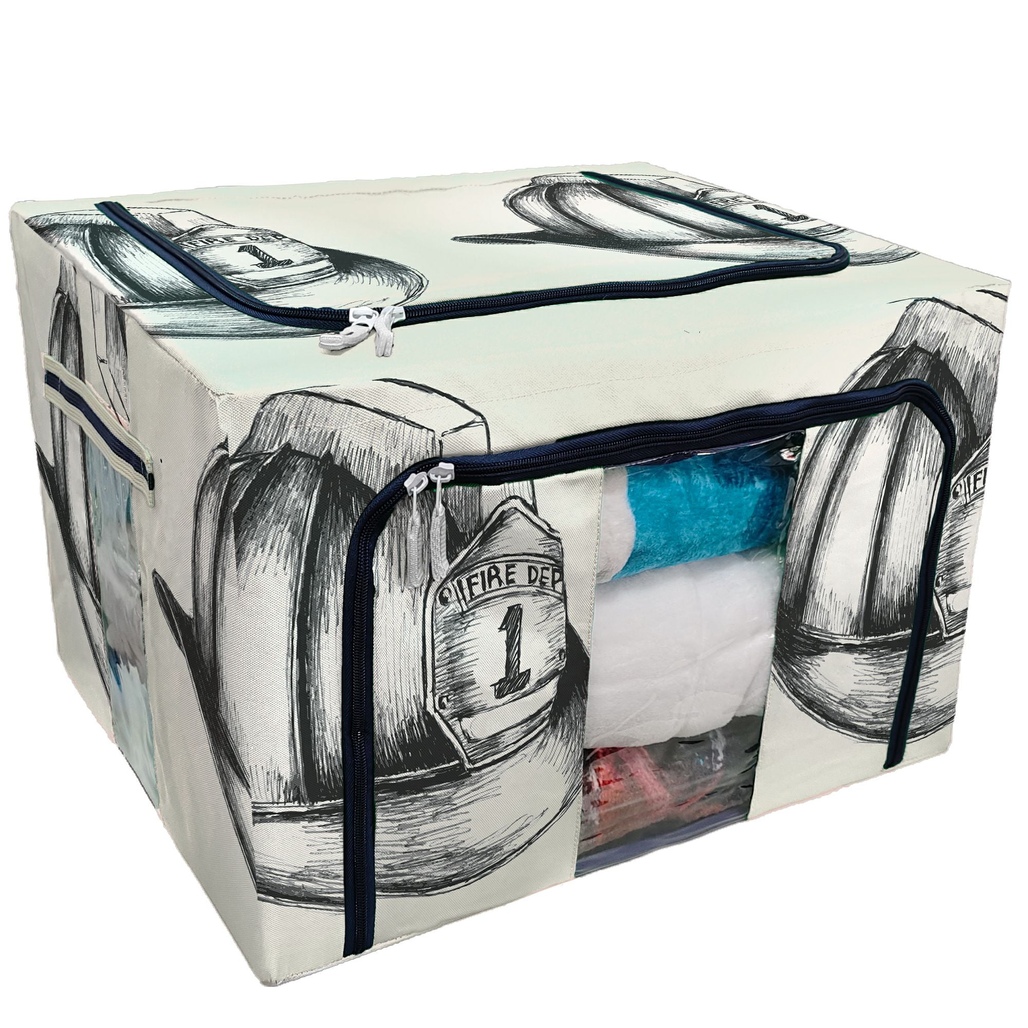 ABPHQTO Sketch Of A Firefighter Helmet Storage Bag Clear Window Storage ...