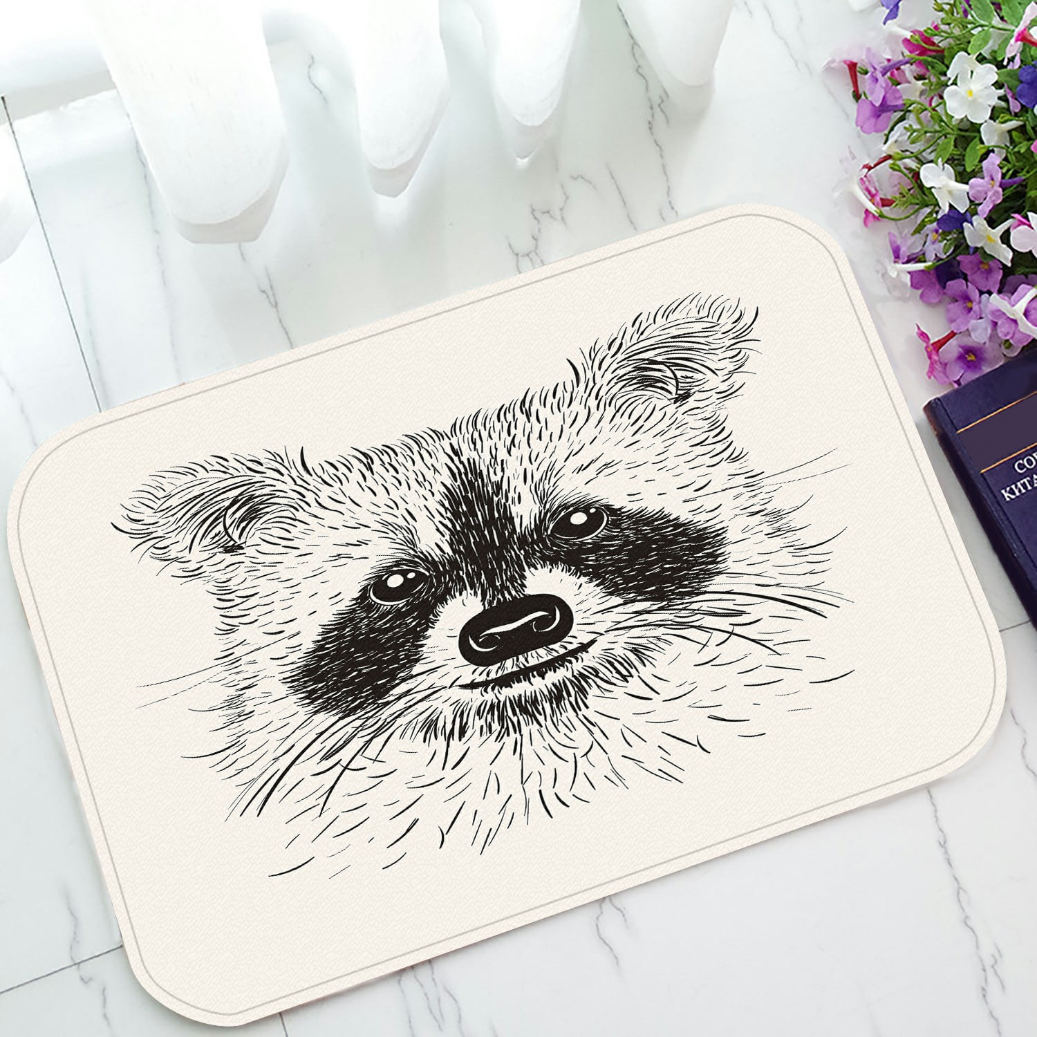 ABPHQTO Sketch Raccoon Face Engraving Doormat Entrance Rug Area Rug ...