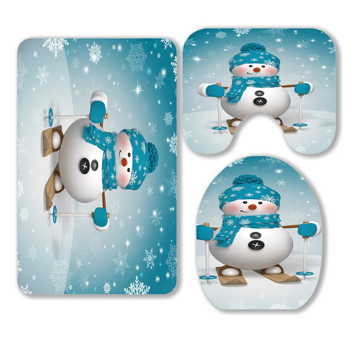ABPHQTO Skiing Snowman 3 Piece Bathroom Rugs Set Bath Rug Contour Mat ...