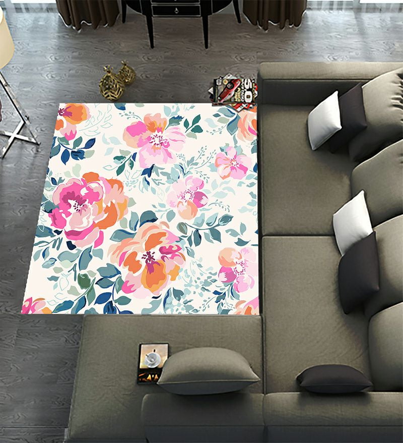 ABPHQTO Soft Pink Watercolor Flower Area Rugs 5 x 6ft Floor Carpet Mat ...