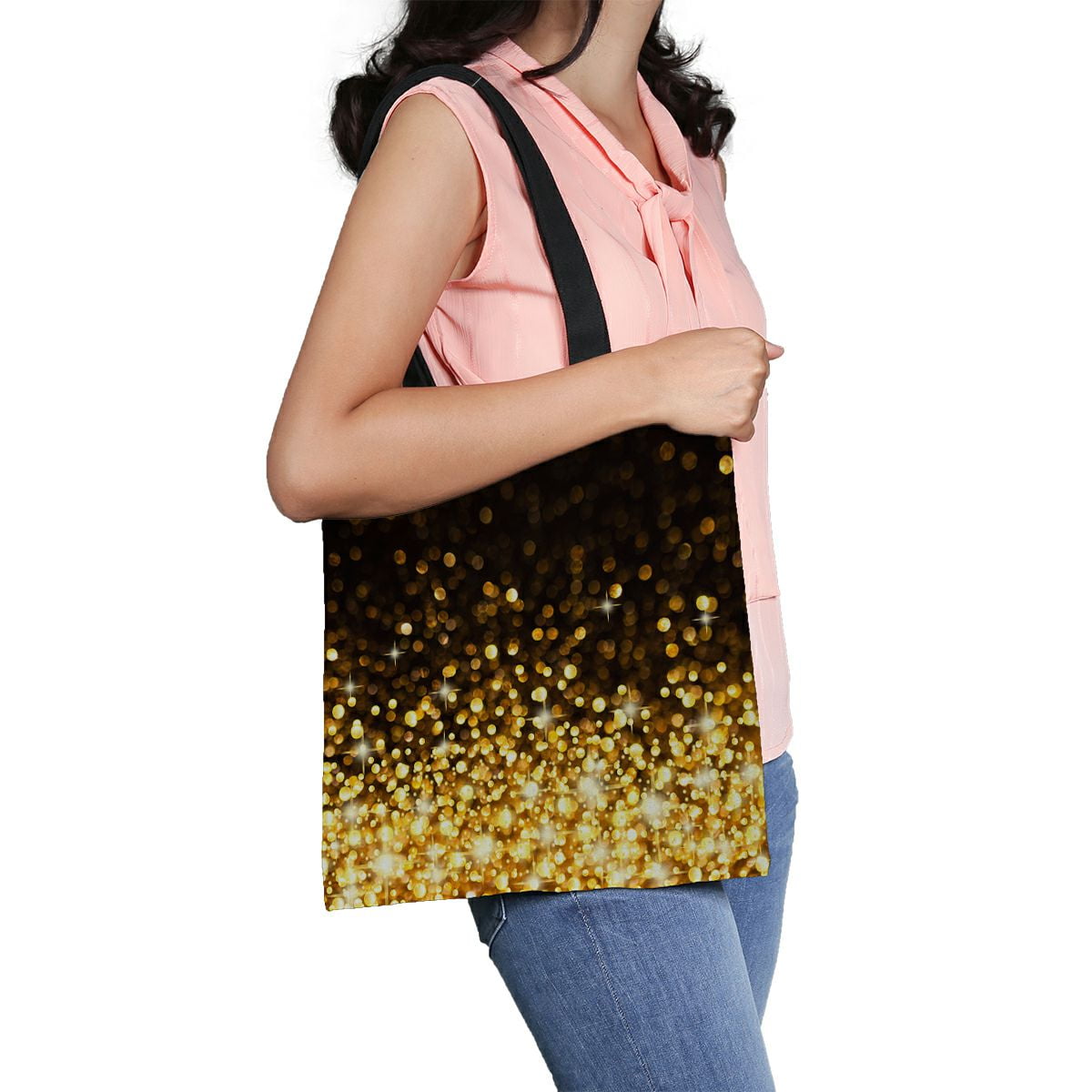 ABPHQTO Sparkling Golden Canvas Bag Reusable Tote Grocery Shopping Bags ...