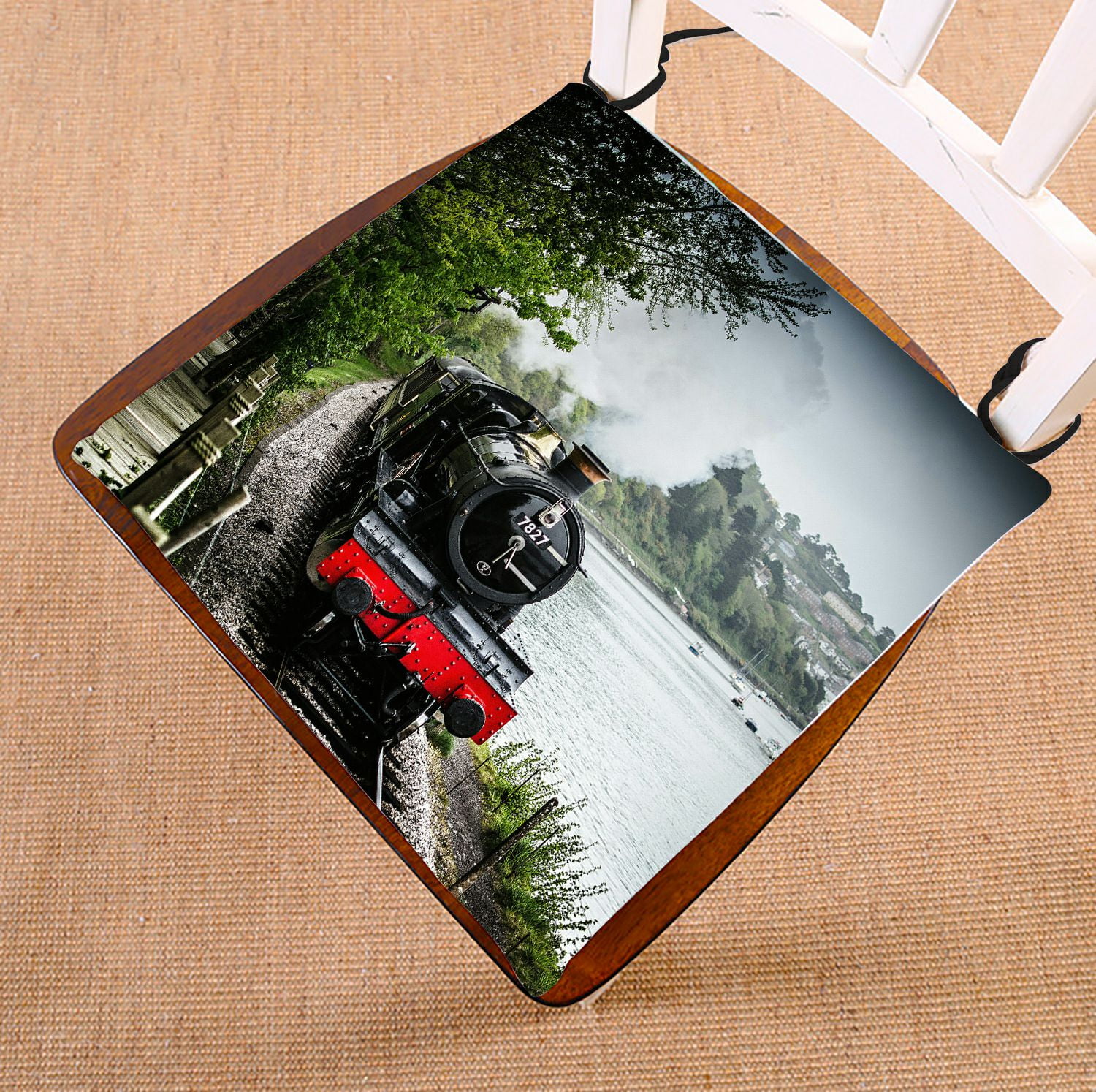 ABPHQTO Steam Train Mountain Trees Chair Pad Seat Cushion Chair Cushion ...