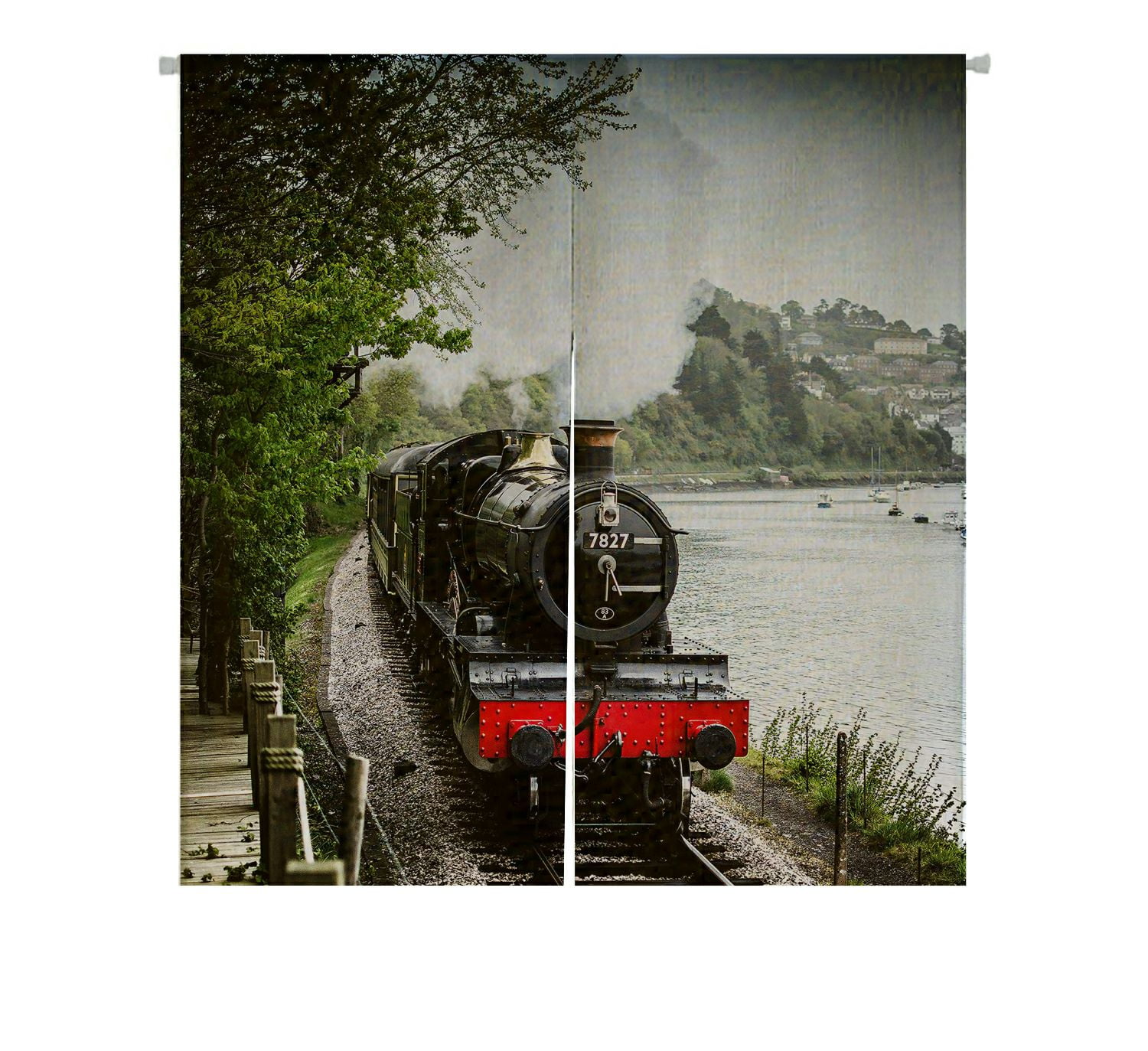 ABPHQTO Steam Train Mountain Trees Japanese Noren Curtain Doorway Door ...