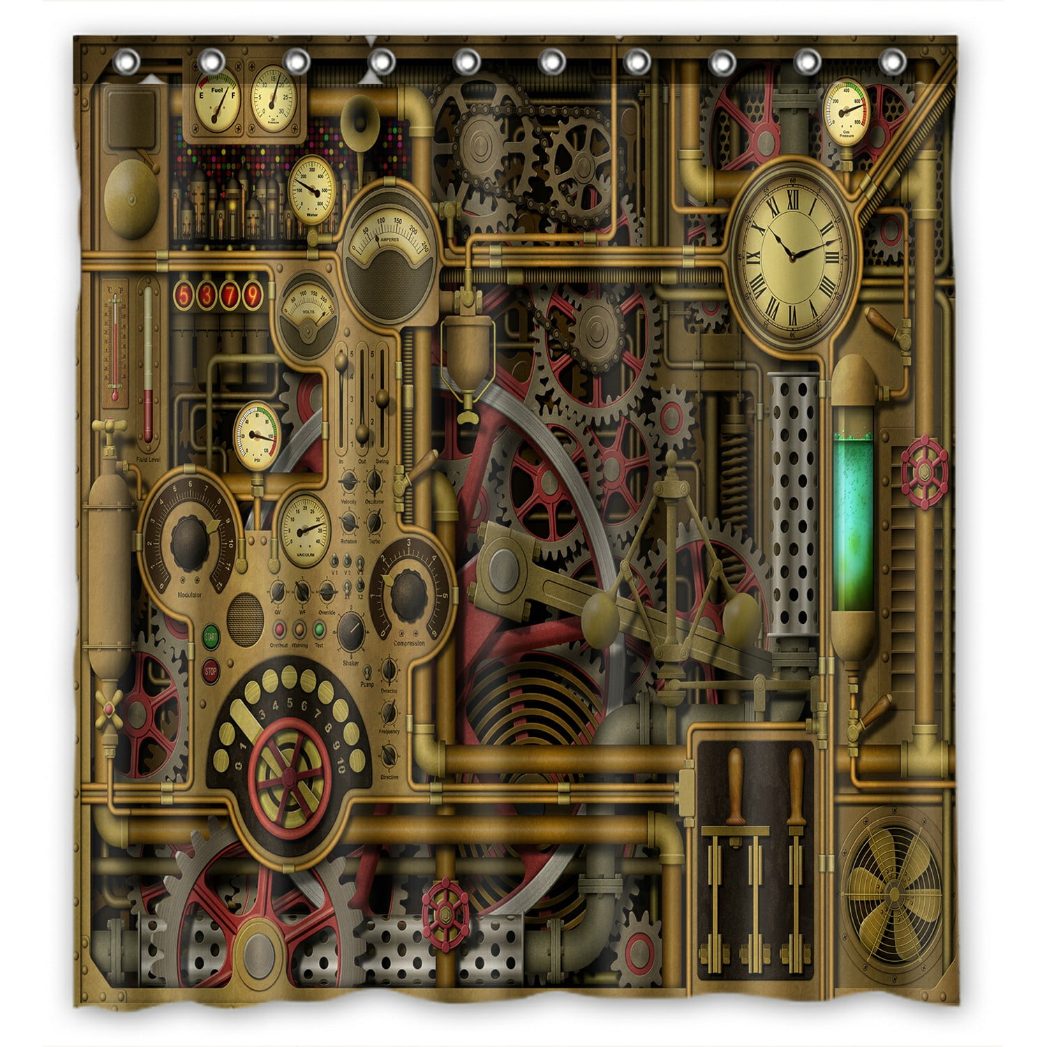 ABPHQTO Steampunk Clocks Dials Gears Cogs Pipes Waterproof Polyester ...