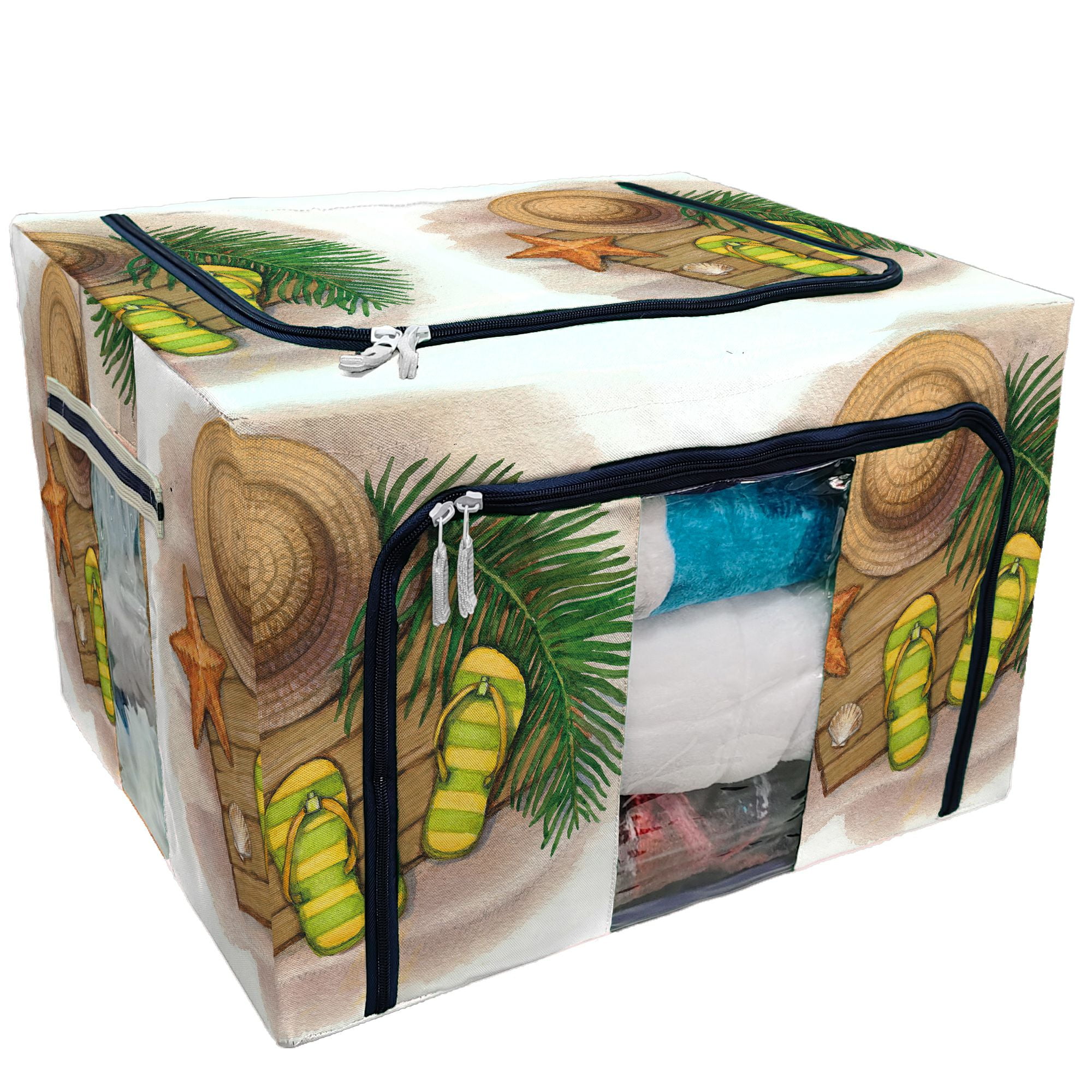 ABPHQTO Summer Holiday Straw Hat Flip Flops Shells Starfishes Storage ...