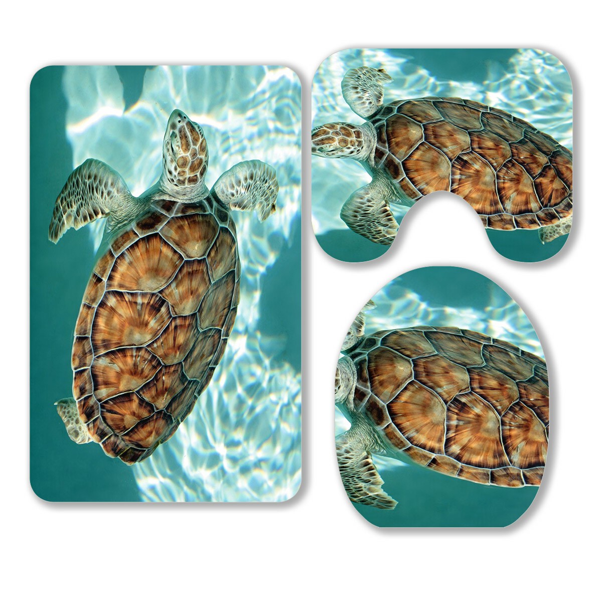 ABPHQTO Swimming Turtle 3 Piece Bathroom Rugs Set Bath Rug Contour Mat ...