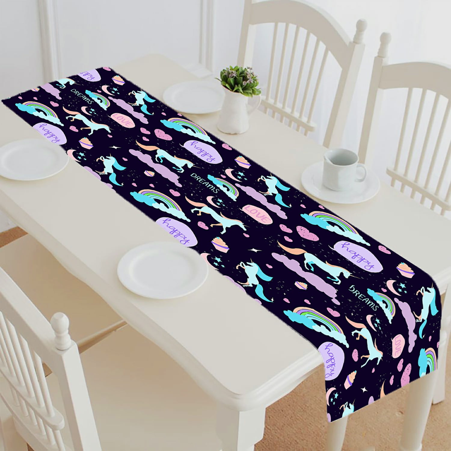 ABPHQTO Unicorn Rainbow Ice Cream Heart Table Runner Placemat ...