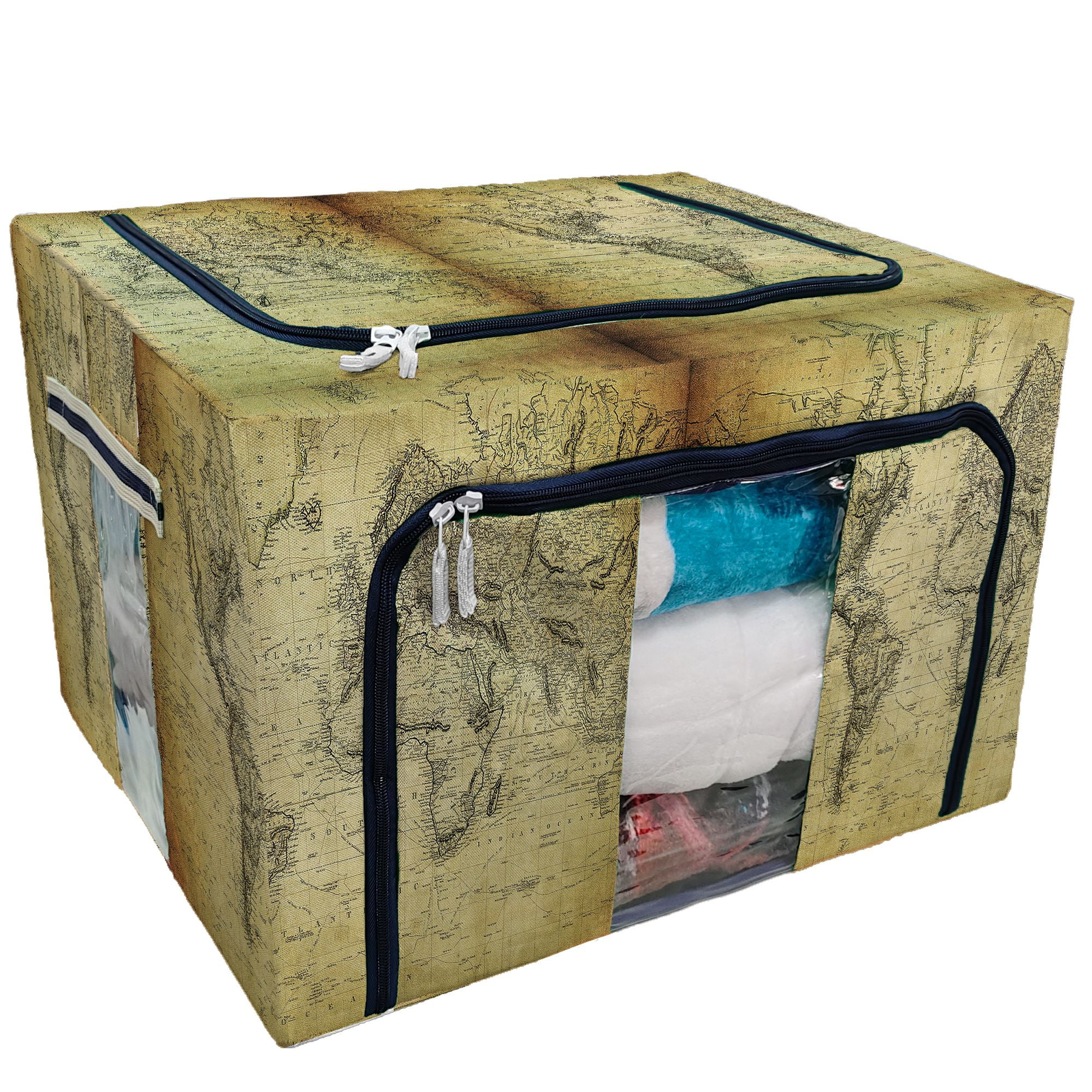 ABPHQTO Vintage Map Of The World Storage Bag Clear Window Storage Bins ...