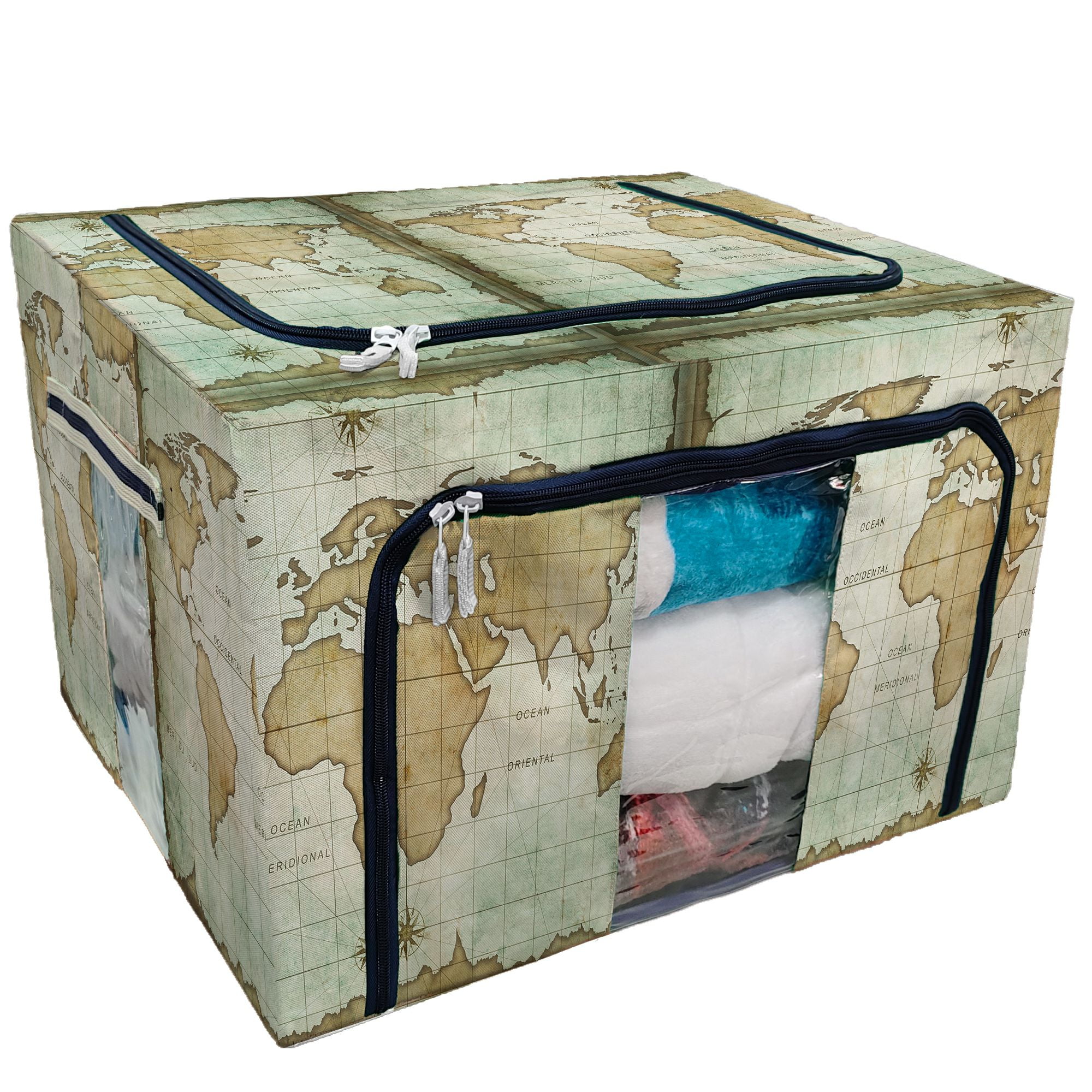 ABPHQTO Vintage Old World Map Storage Bag Clear Window Storage Bins ...
