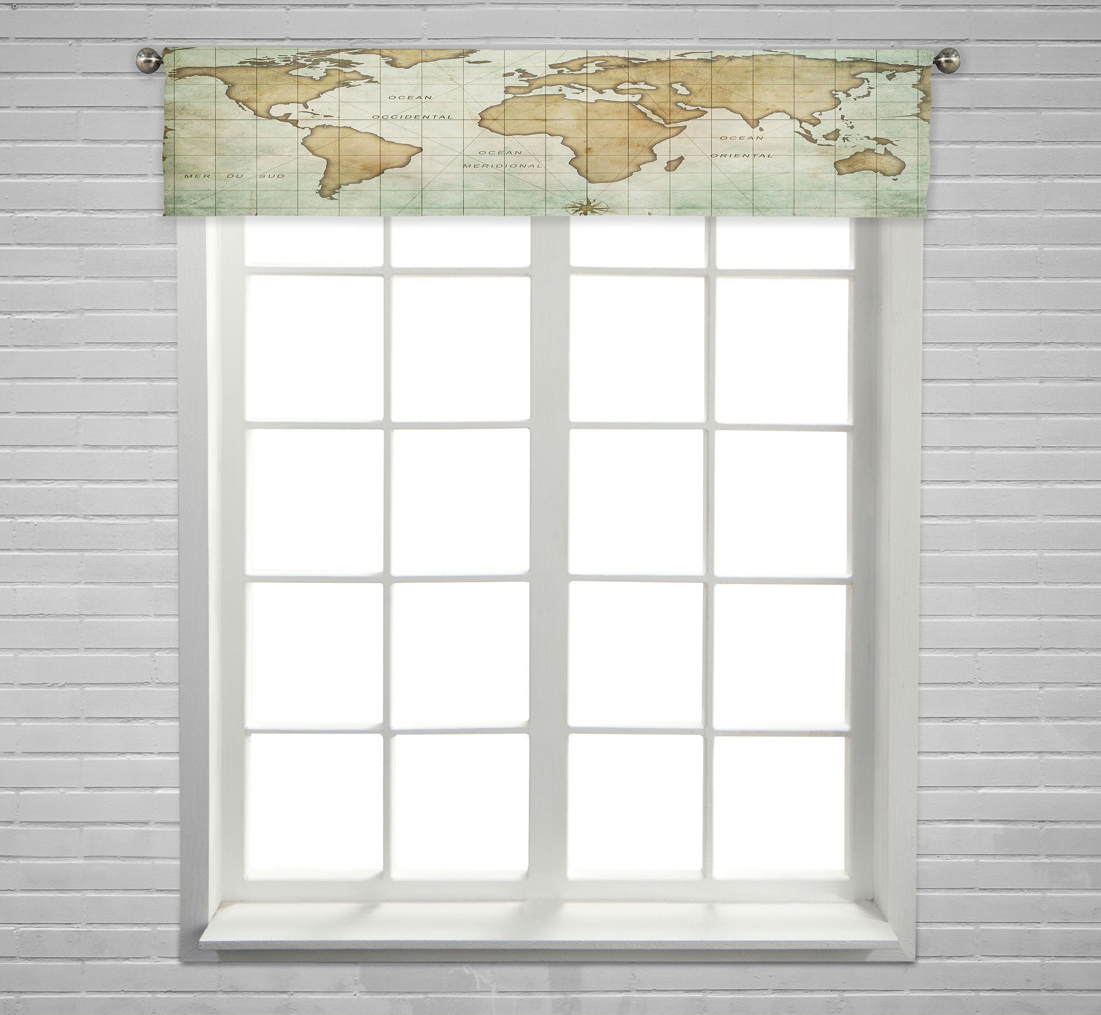 ABPHQTO Vintage Old World Map Window Curtain Valance Rod Pocke 54x12 ...