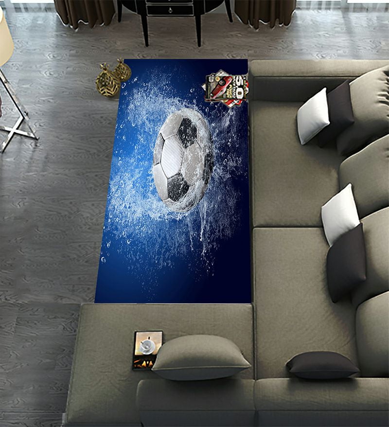 ABPHQTO Water Drops Around Soccer Ball On Blue Runner Rug 2 x 7ft Long ...
