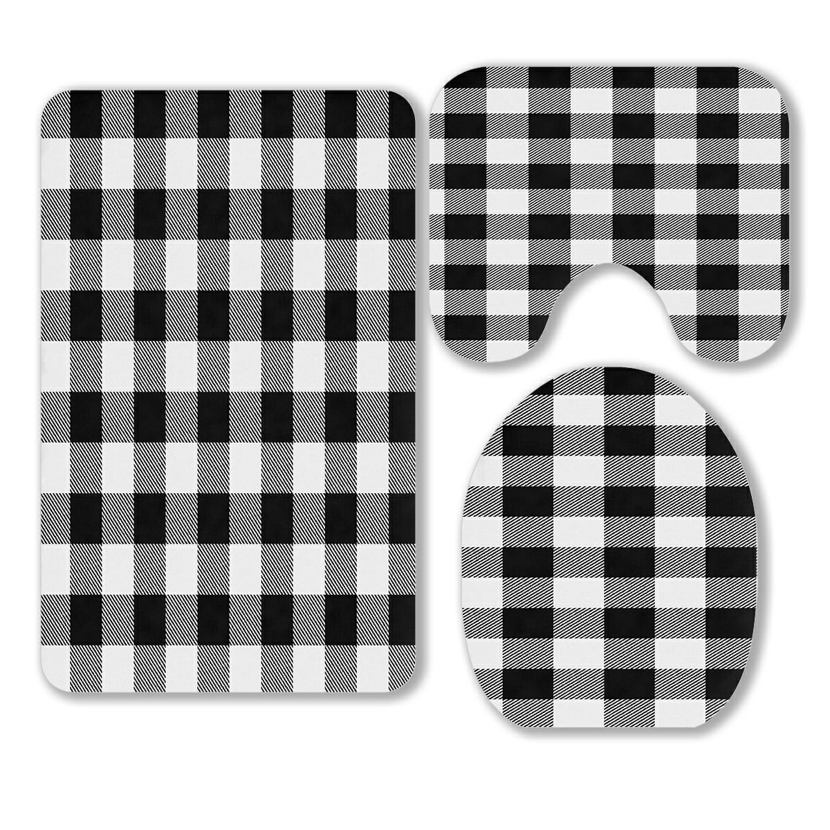 ABPHQTO White Buffalo Plaid Bathroom Accessories: 3 Piece Non-Slip Bath ...