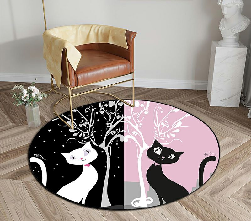 ABPHQTO White Cat Black Night Sky Day City Stars Moon Tree Round Area ...