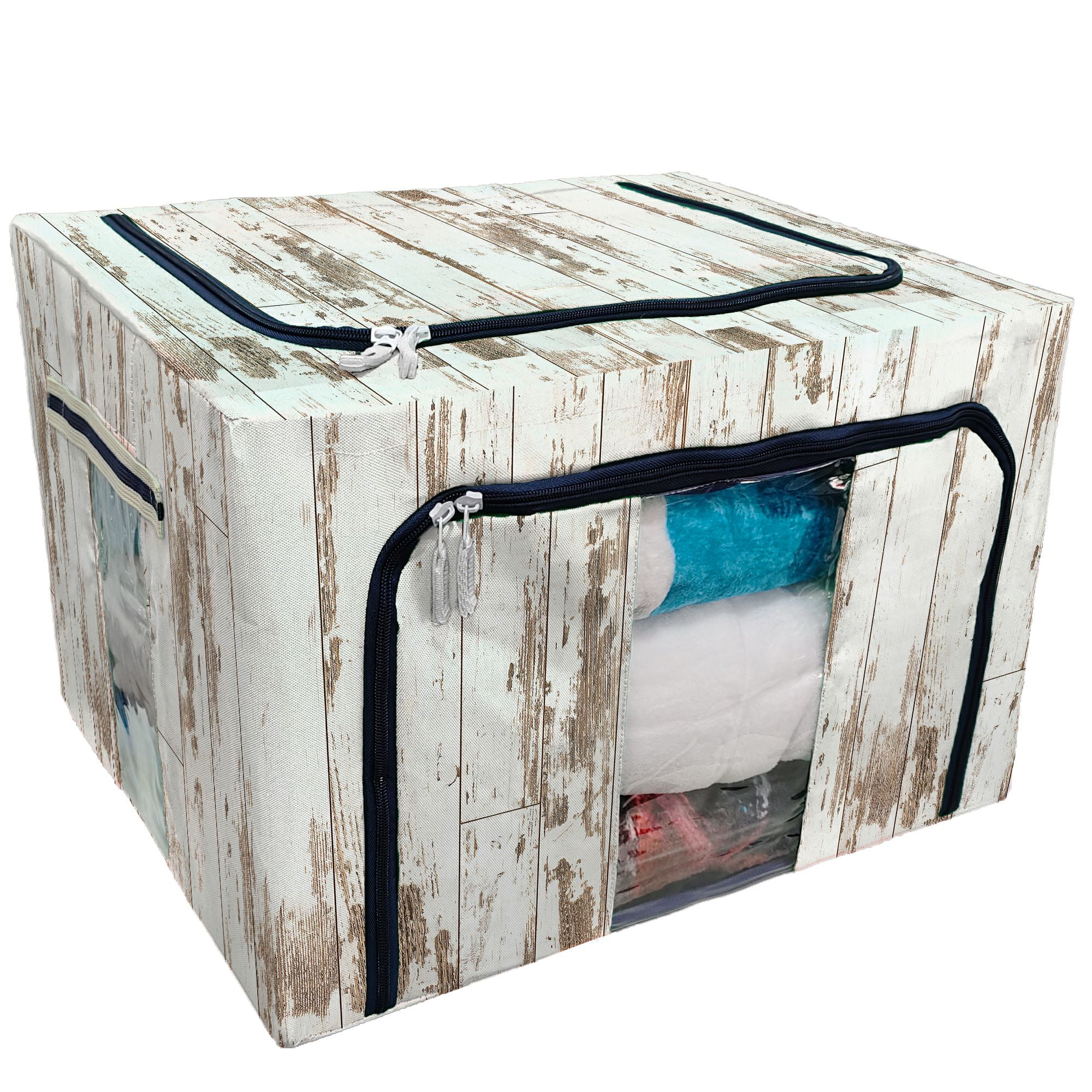 ABPHQTO Wooden Texture Top View Storage Bag Clear Window Storage Bins ...