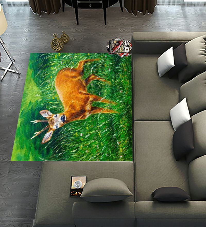 ABPHQTO Young Deer In Wild Landscape With High Grass Area Rugs 5 x 8ft ...