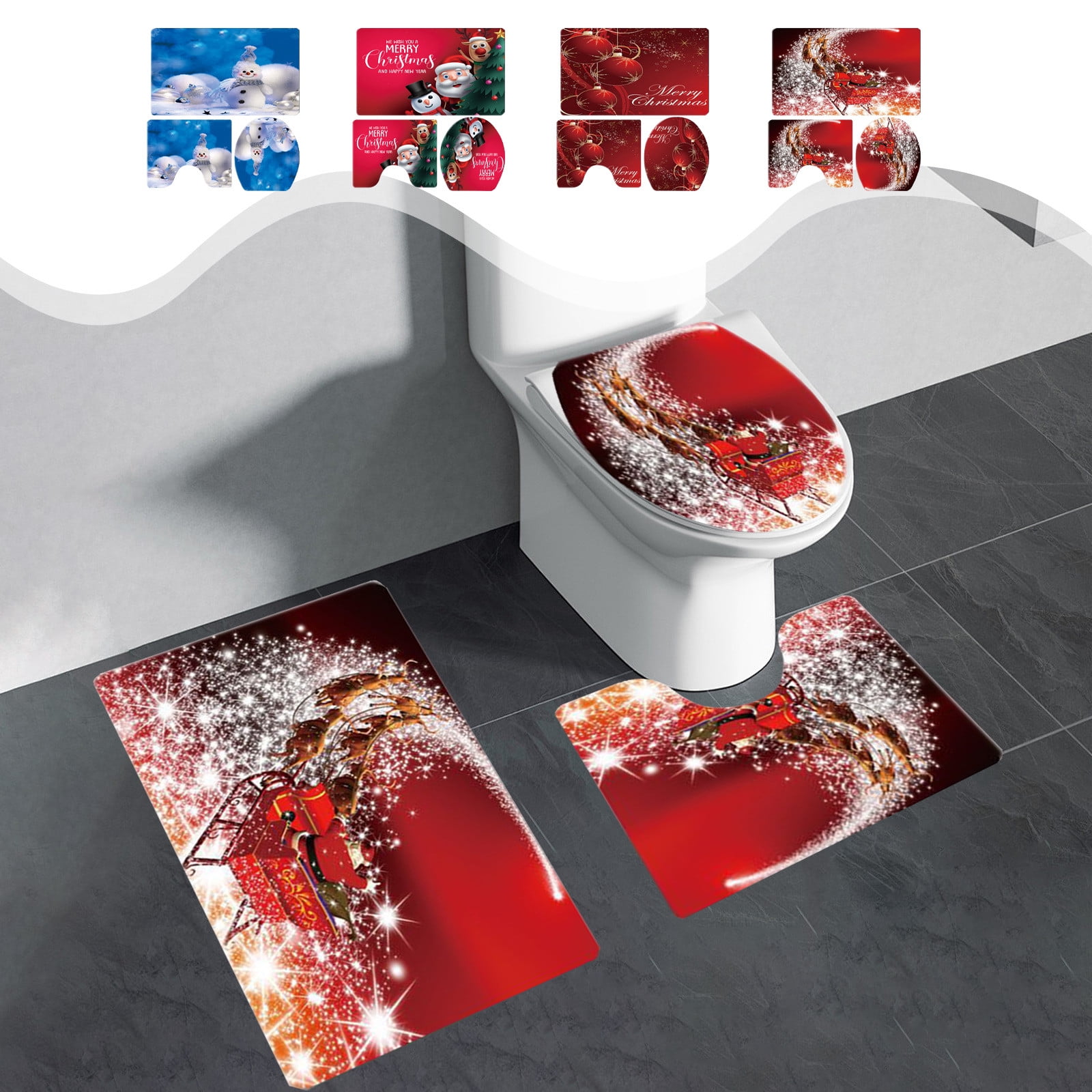 ABPWLY Home 3-Piece Christmas Bathroom Mat Set Non-Slip Absorbent Rugs ...