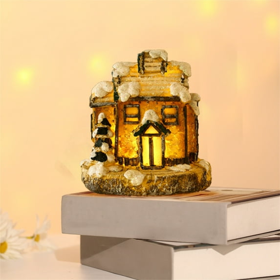 ABPWLY Home Mini Light Up Resin House Battery Operated Snow Scene ...