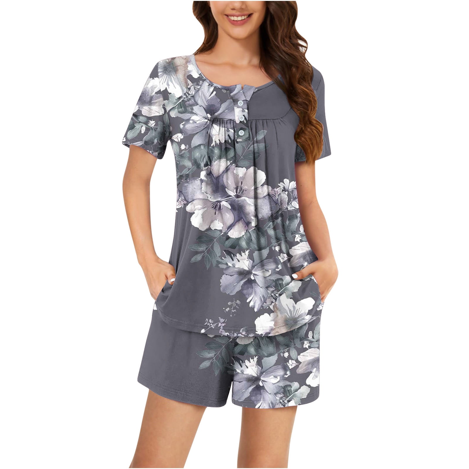 ABPWLY Pajamas for Women Lounge Sets for Women Casual Button up Floral ...