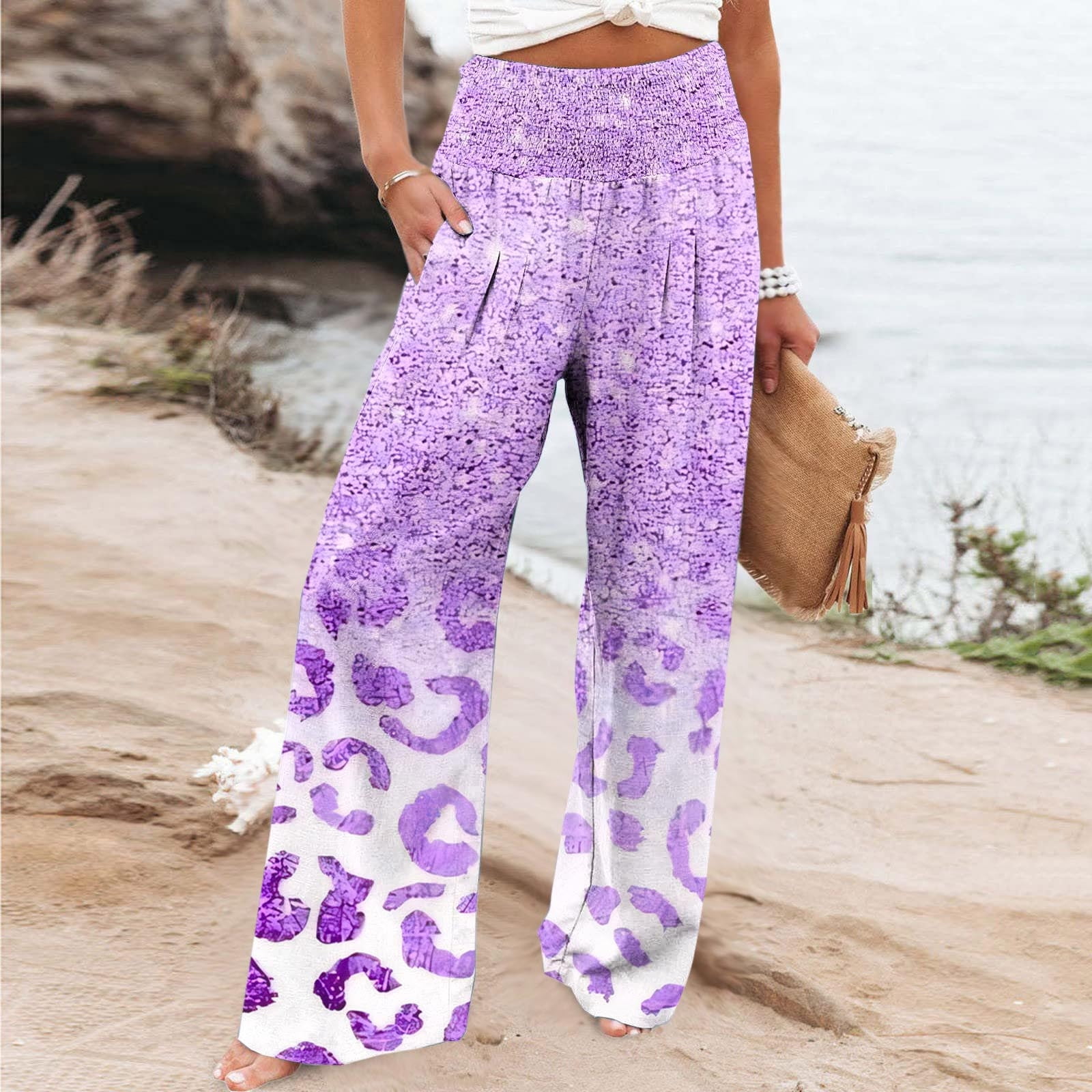 ABPWLY Pants for Women Wide-Leg Pants for Women Casual Leopard Print ...