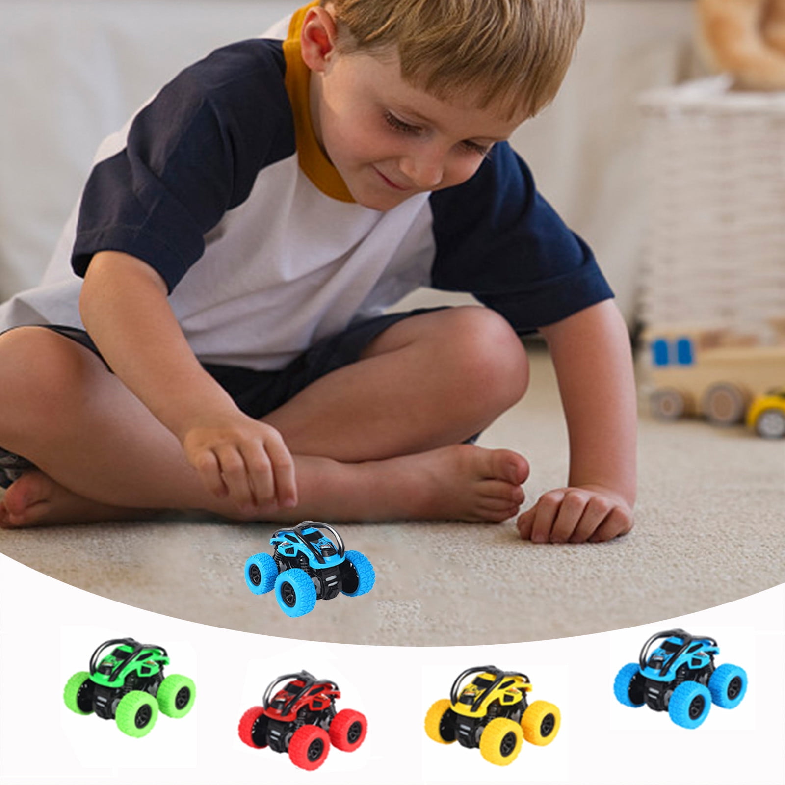 ABPWLY Toys 2 Pack Inertia Friction Powered Stunt Cars Off Road 4WD Toy ...