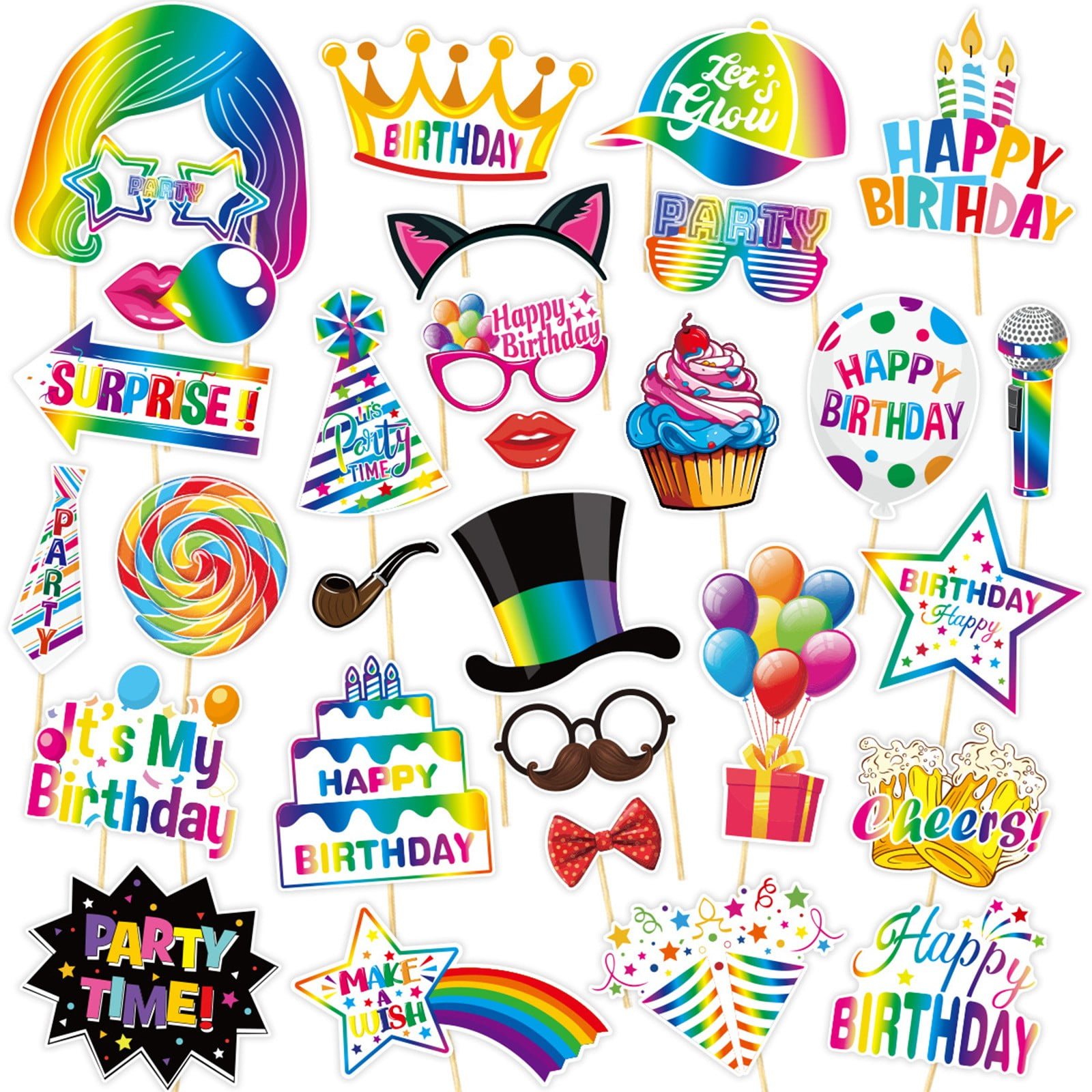 ABPWLY Toys Birthday Party Photo Booth Props Kit 30 Handheld Themed ...