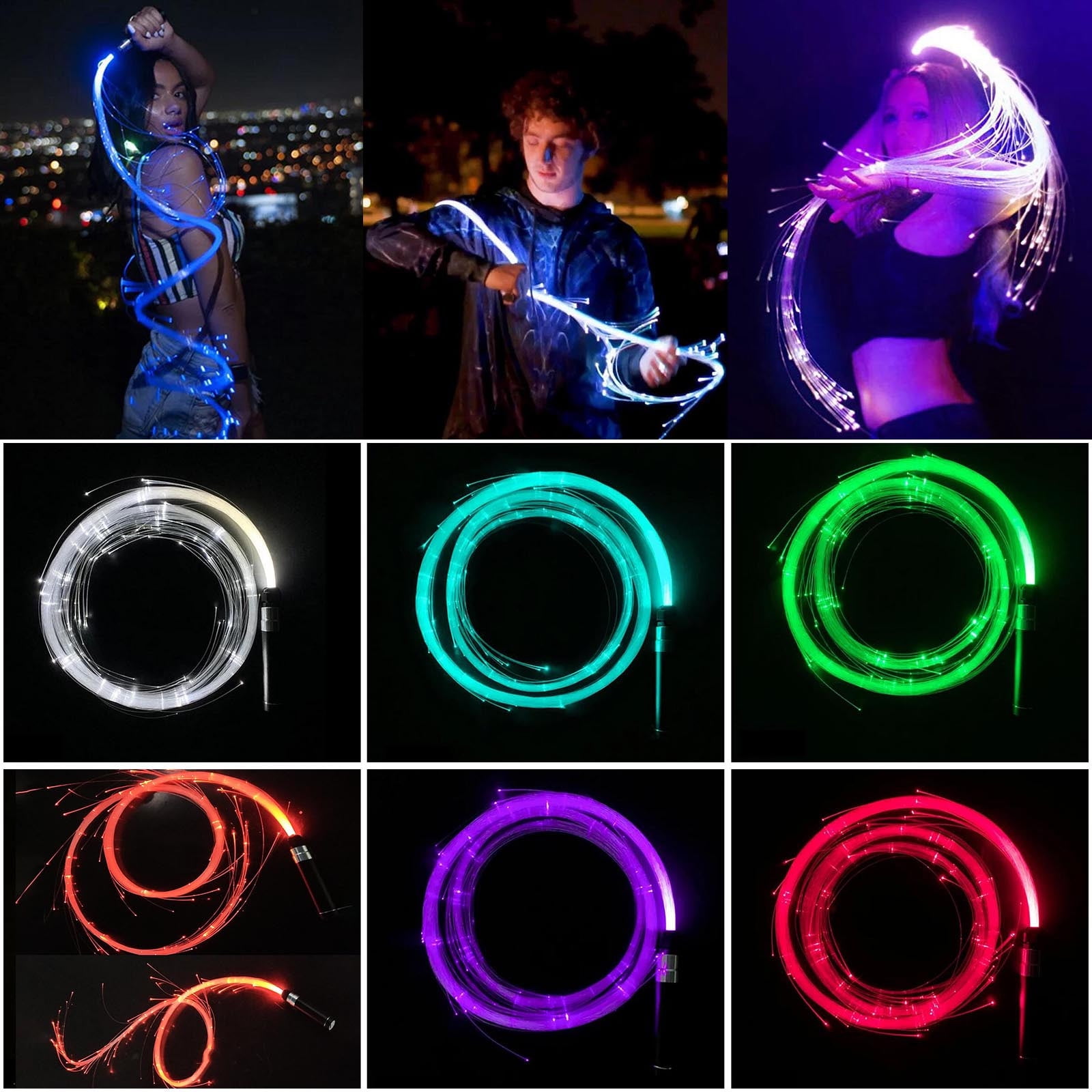 ABPWLY Toys Colorful LED Dance Fiber Optic Whip Light 7 Colors 4 Modes ...