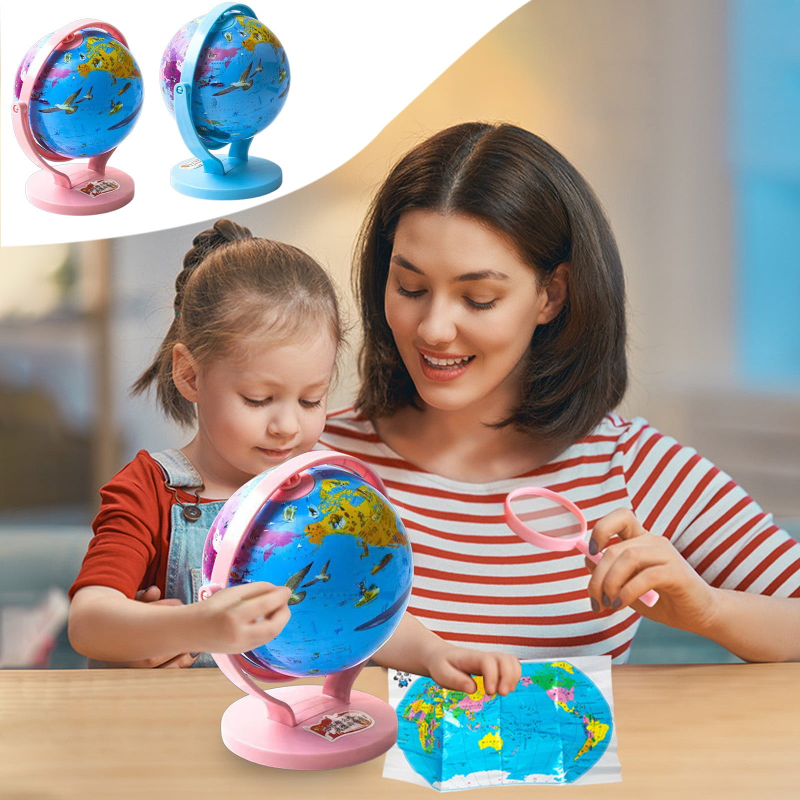ABPWLY Toys Illuminated Rotating Globe with Light Educational World Map ...