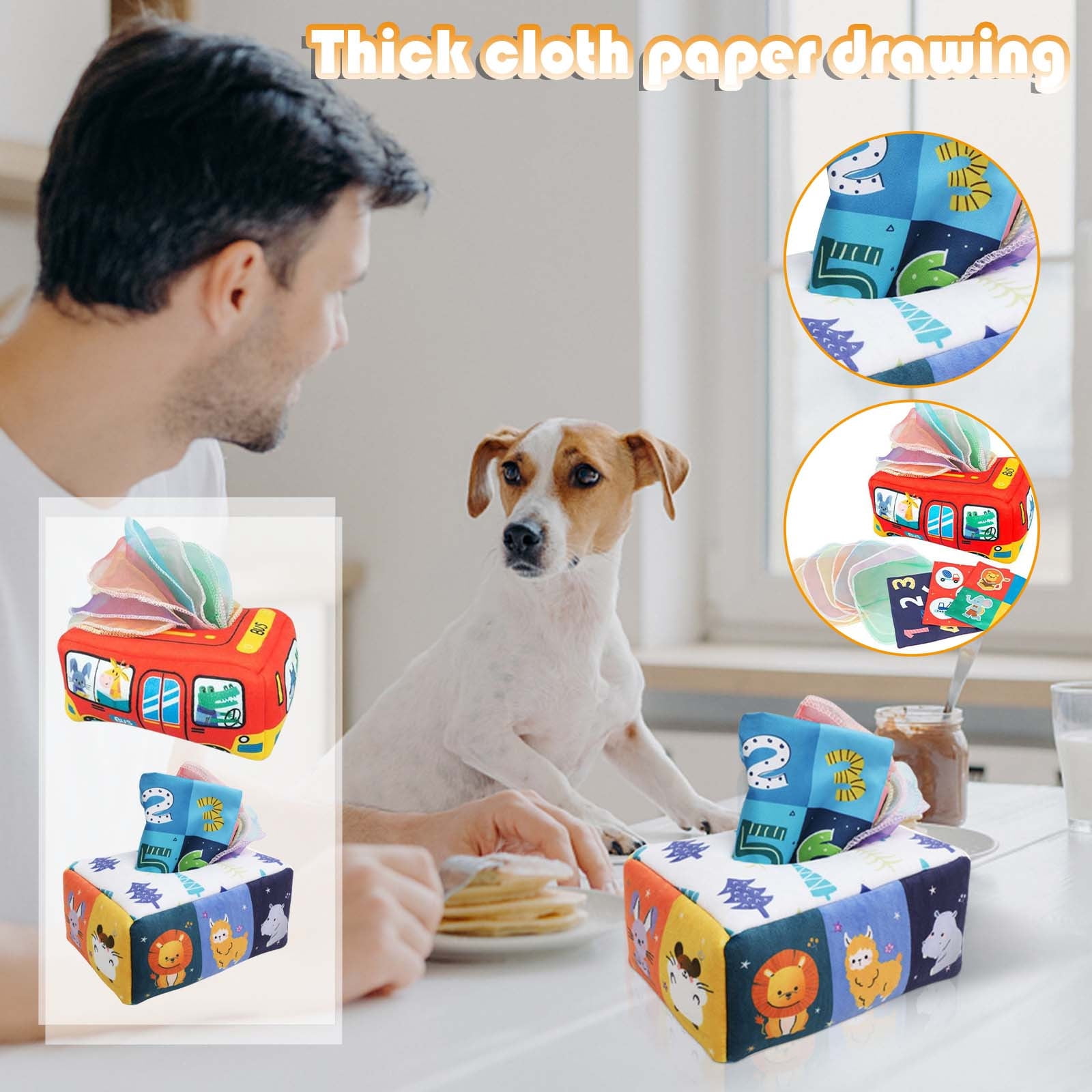 ABPWLY Toys Kid Tissue Box Soft Stuffed High Contrast Crinkle Sensory ...