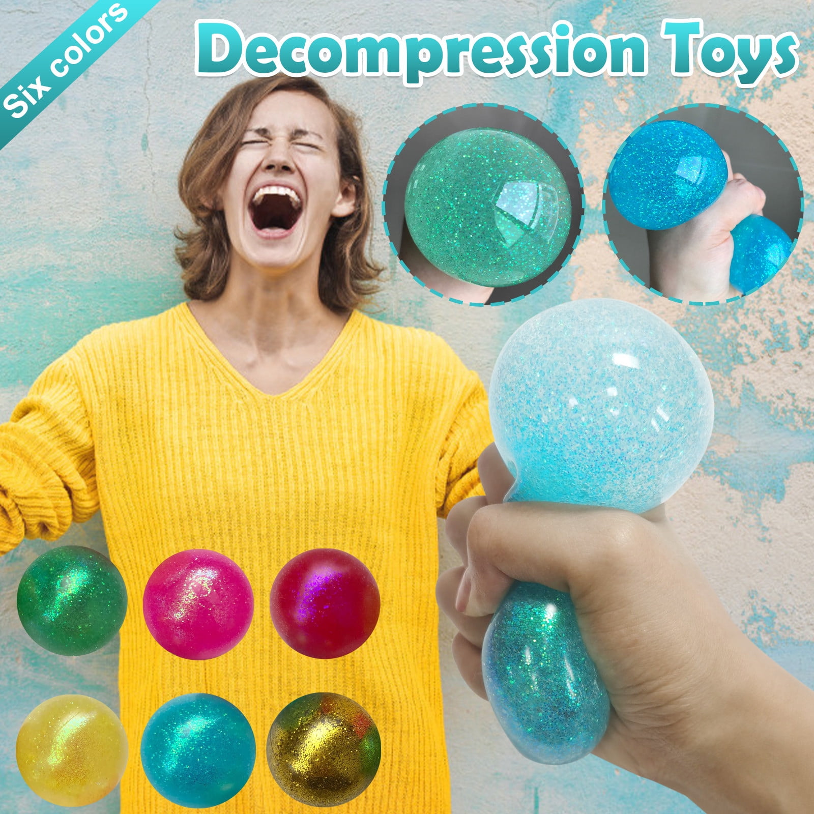 ABPWLY Toys Stress Relief Balls Exercise Hand Grip Glitter Color Hand ...